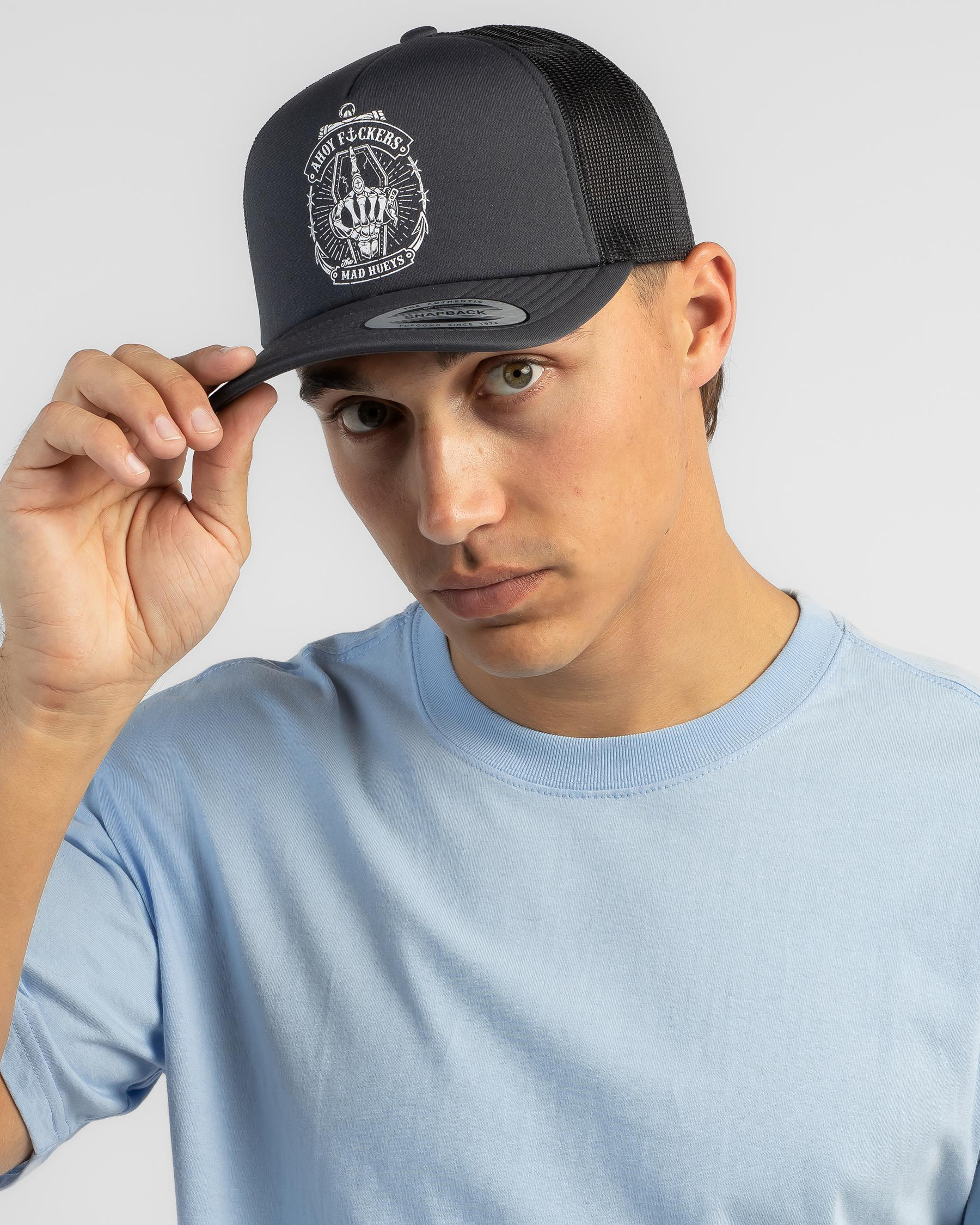 Shop The Mad Hueys Ahoy Ahoy FKR Foam Trucker Cap In Charcoal - Fast ...