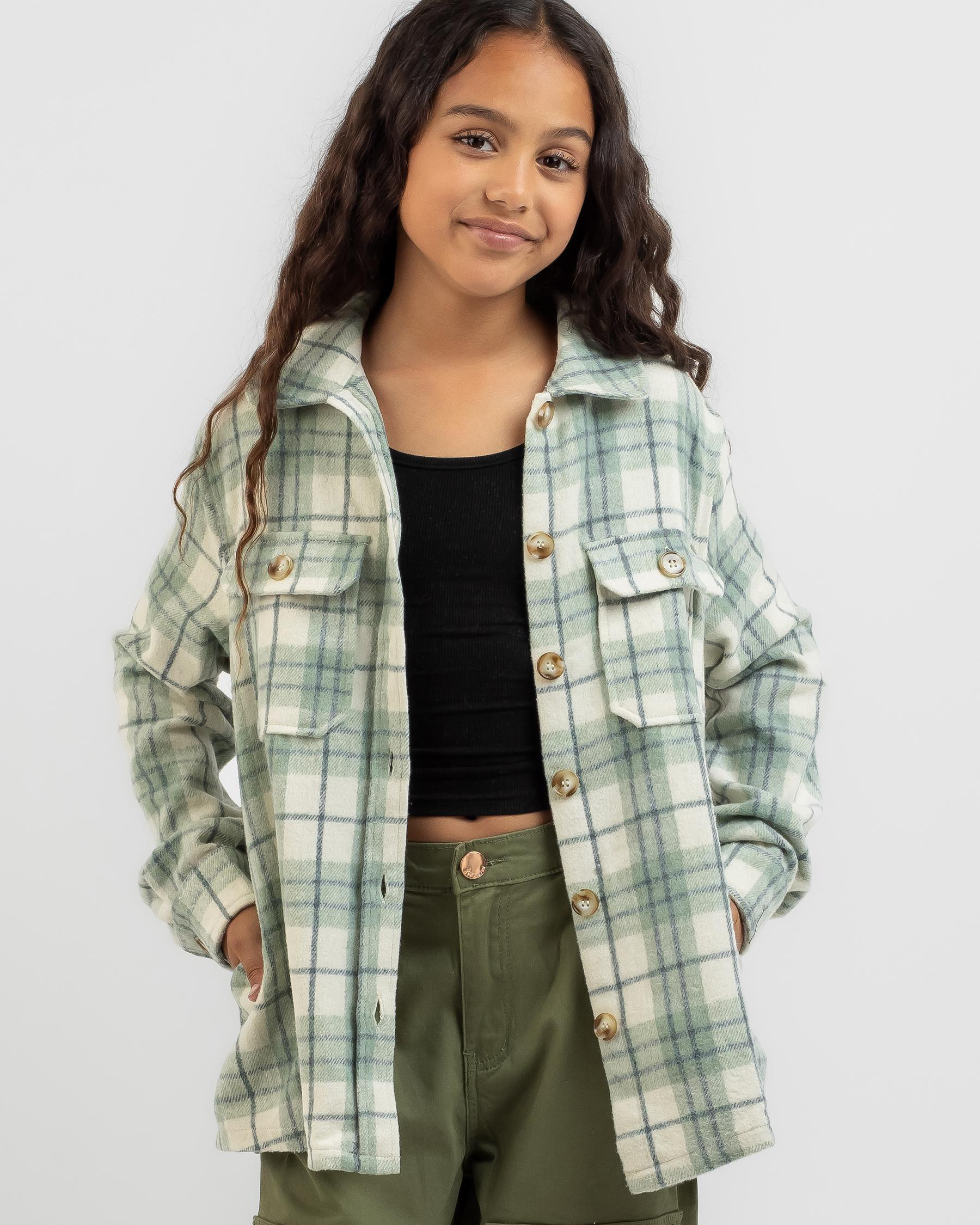 Shop Ava And Ever Girls' Ricky Shacket In Sage - Fast Shipping & Easy ...