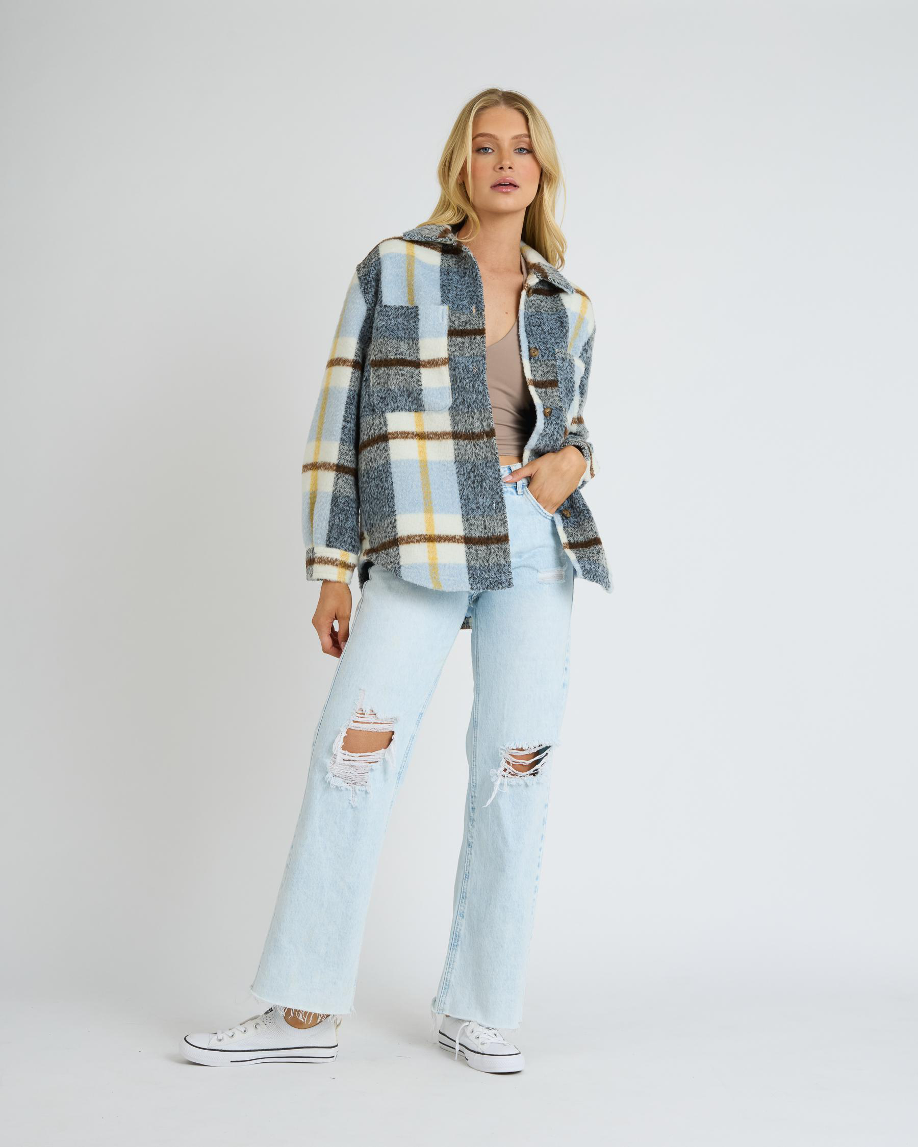 Shop RVCA Valley Plaid Shacket In Straw - Fast Shipping & Easy Returns ...