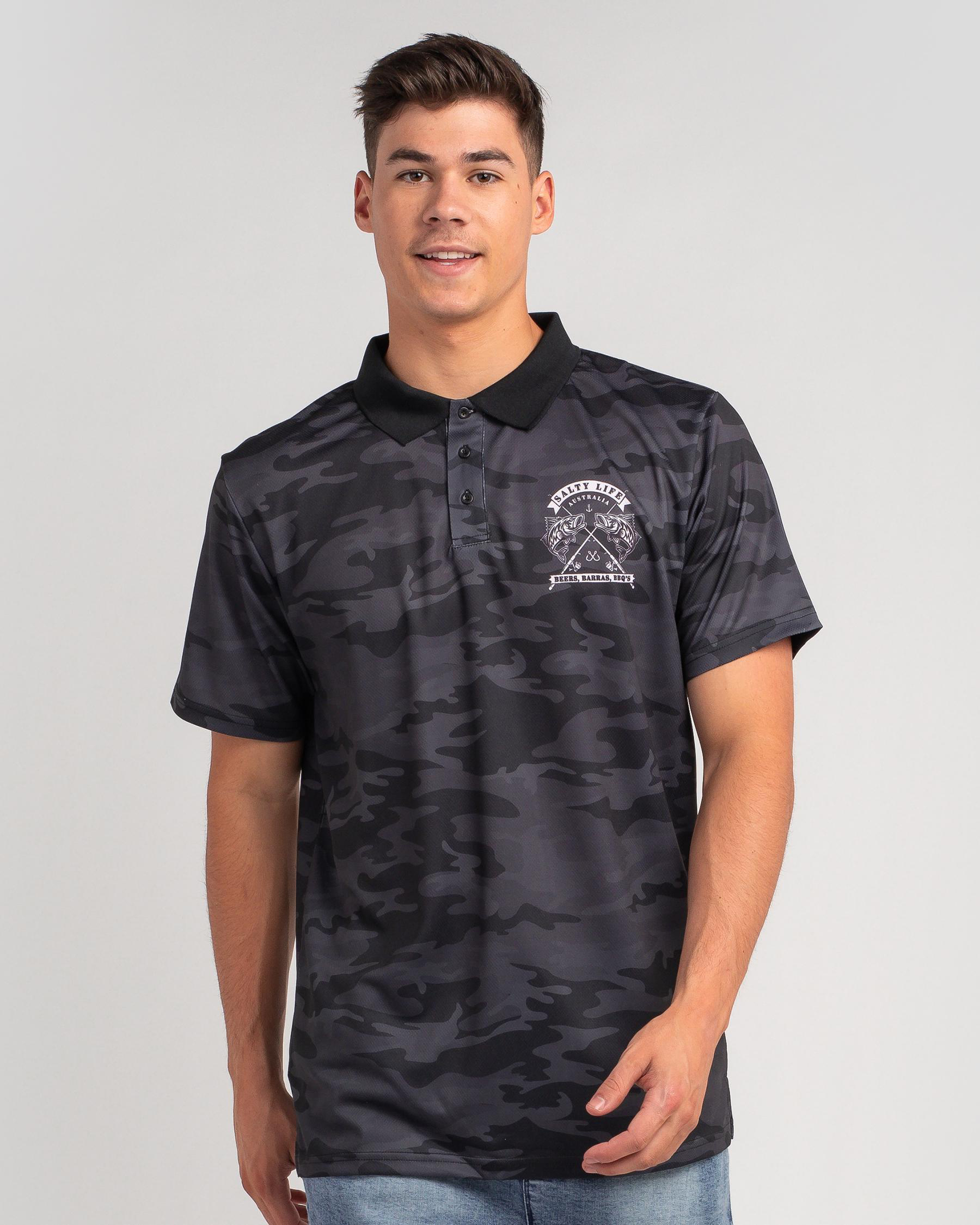 Shop Salty Life Hideaway Fishing Polo Shirt In Black Camo - Fast ...