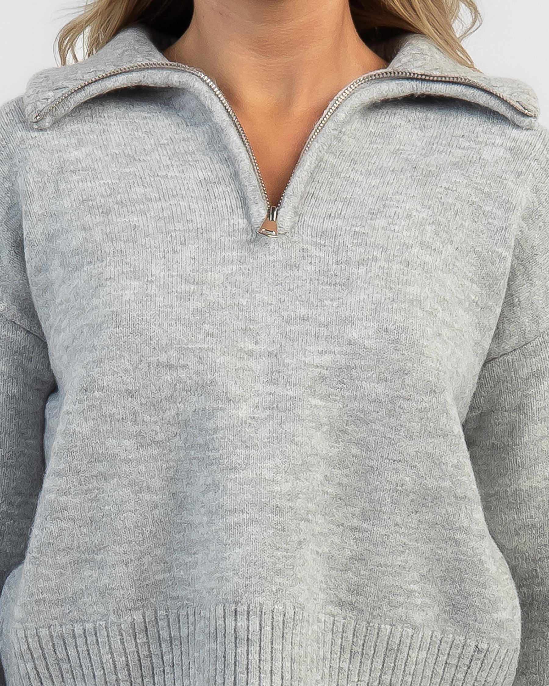 Shop Ava And Ever Stanford Half Zip Collared Knit Jumper In Grey - Fast ...
