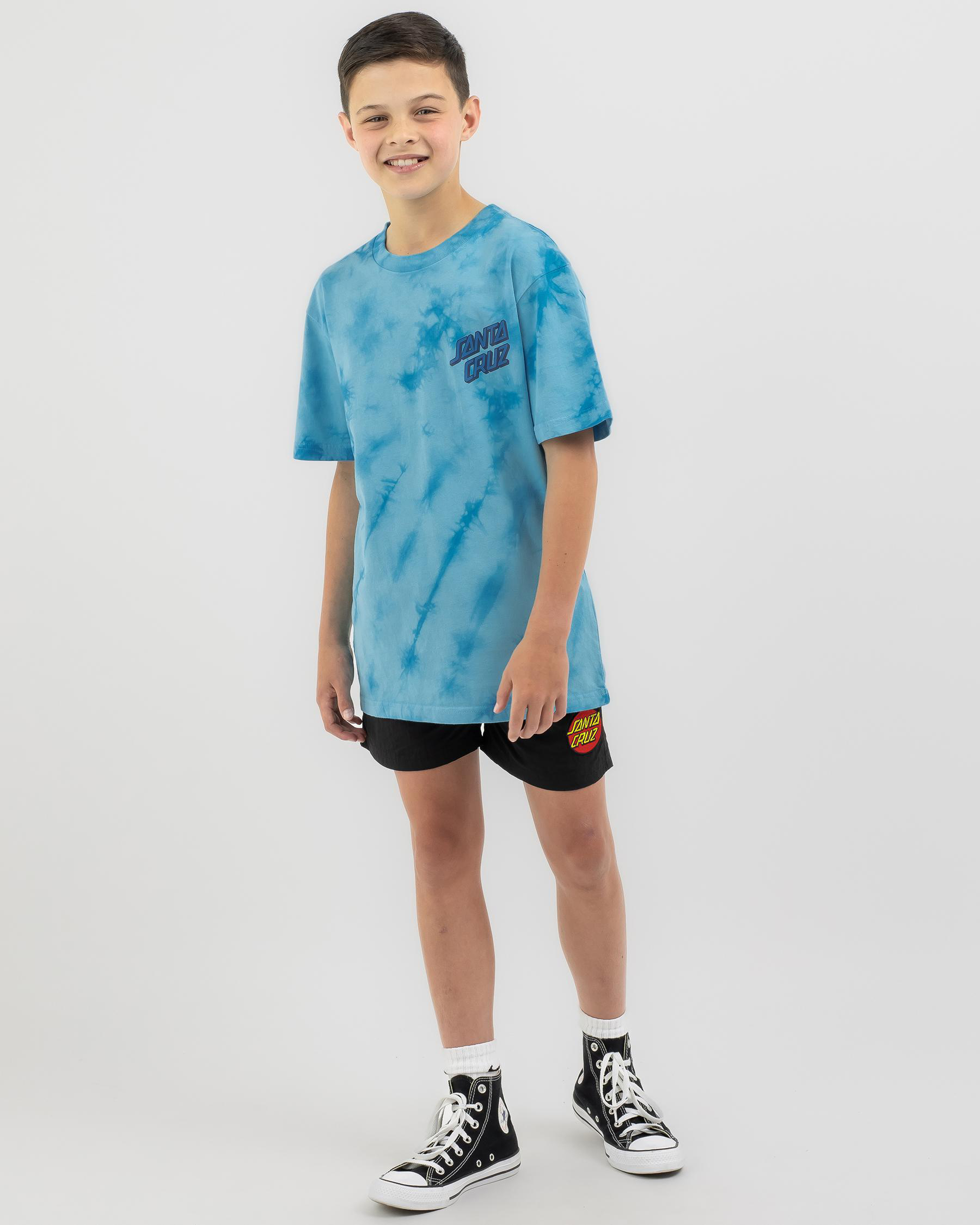 Shop Santa Cruz Boys' Inferno Stacked Strip Dot T-Shirt In Torquiose ...