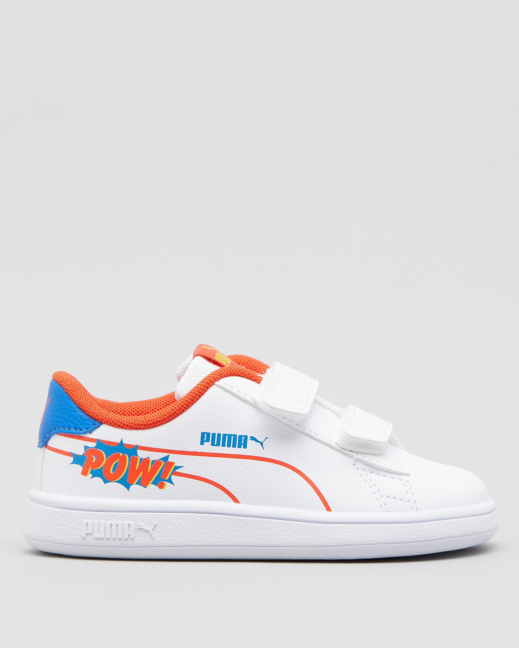 Shop Puma Toddlers' Smash V2 Comics Shoes In Puma White-cherry Tomato ...