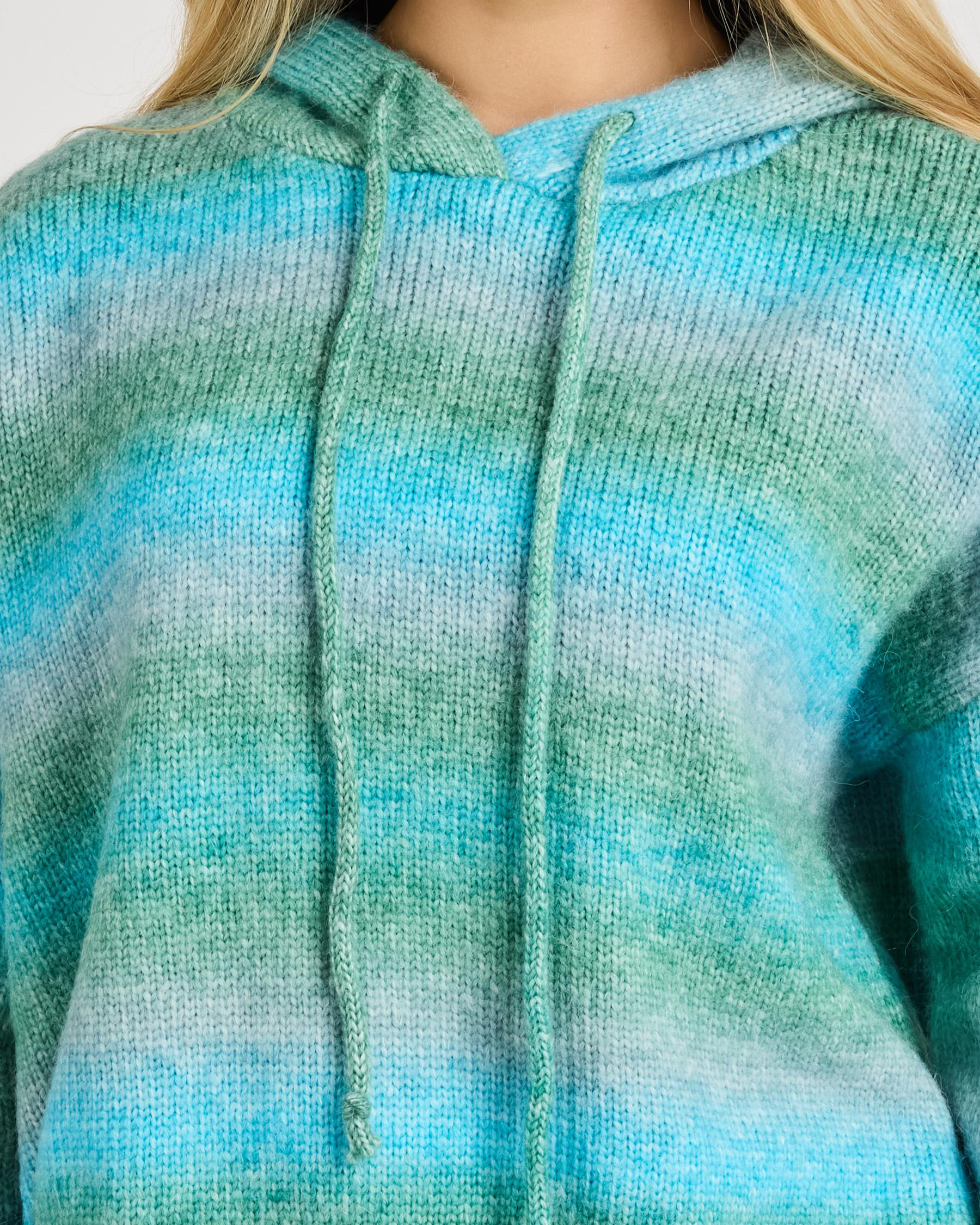 Shop Mooloola Miami Hooded Knit Jumper In Blue/green - Fast Shipping ...