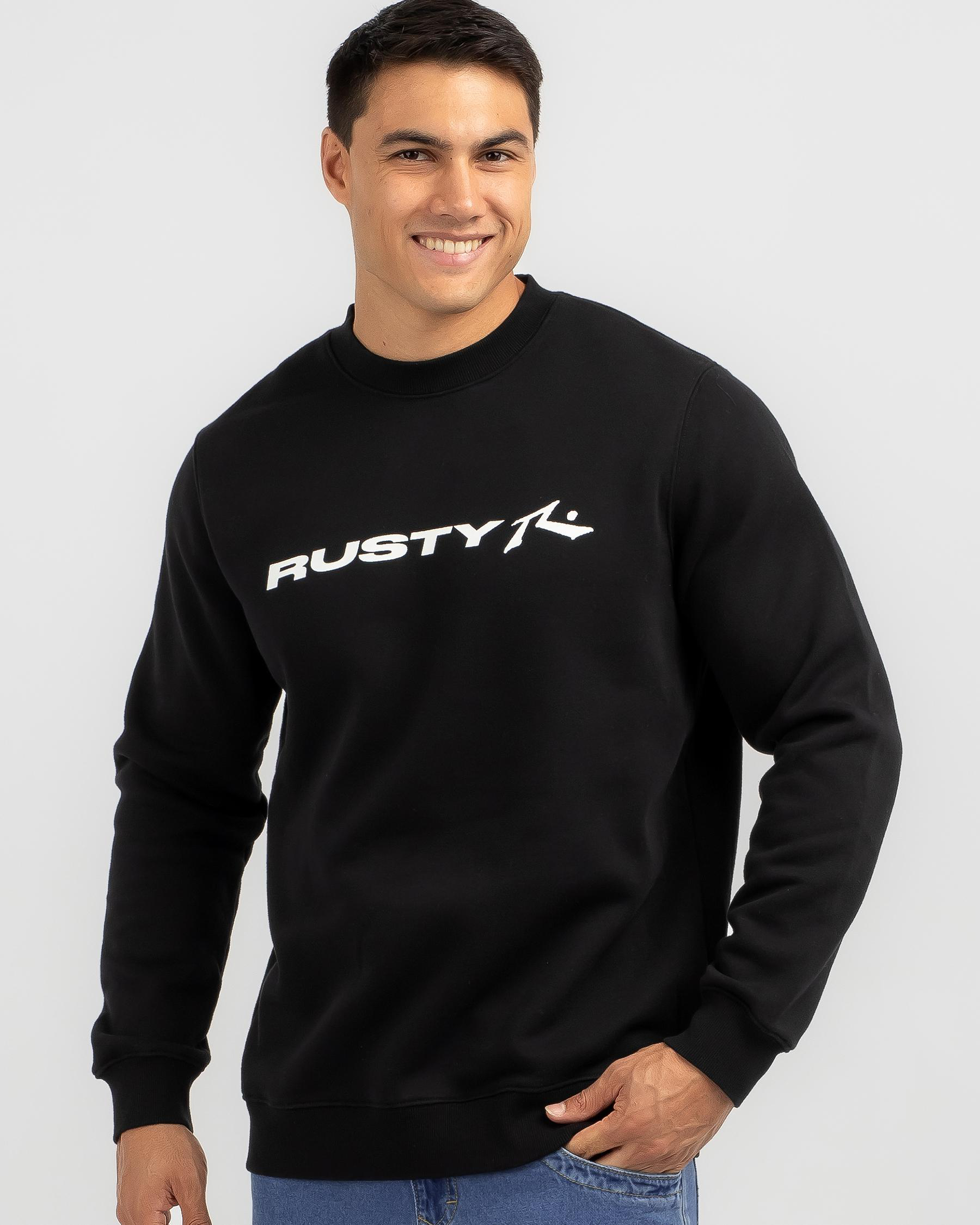 Shop Rusty Vital Crewneck Fleece In Black \ White - Fast Shipping ...