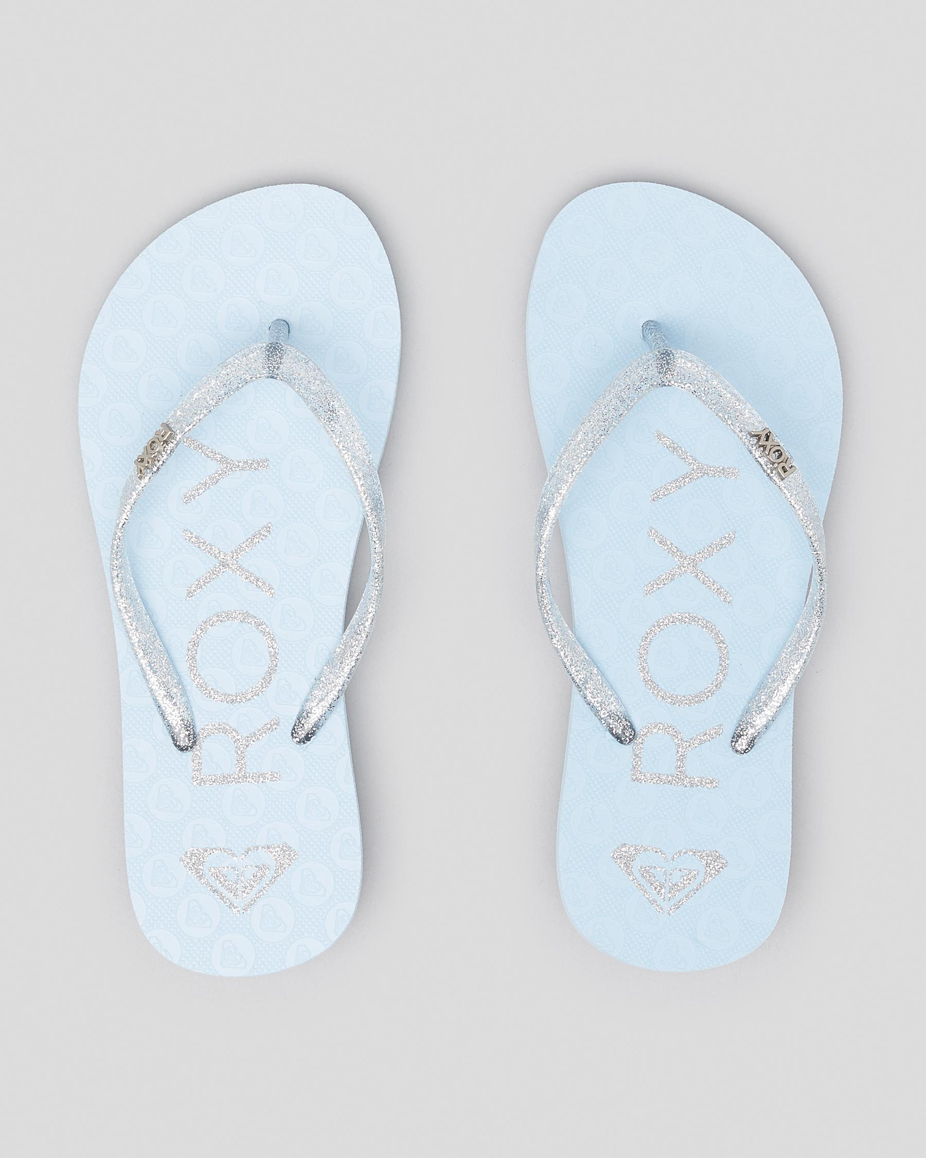 Shop Roxy Girls' Viva Sparkle Thongs In Light Blue - Fast Shipping ...
