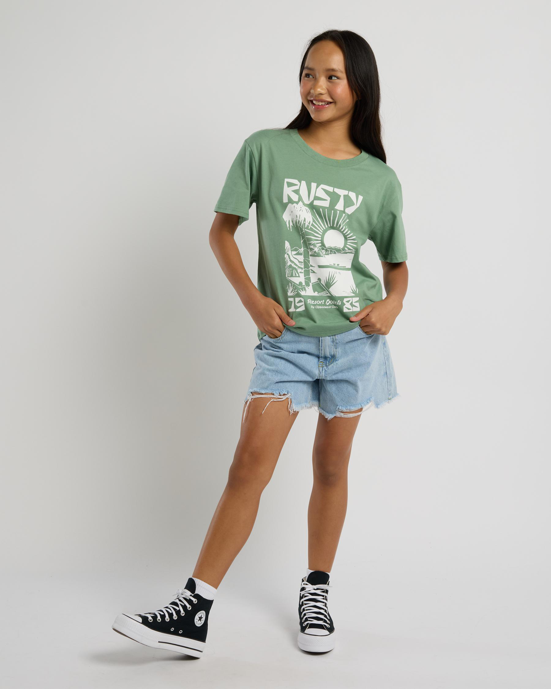 Shop Rusty Girls' By The Bay Oversize T-Shirt In Faded Pistachio - Fast ...