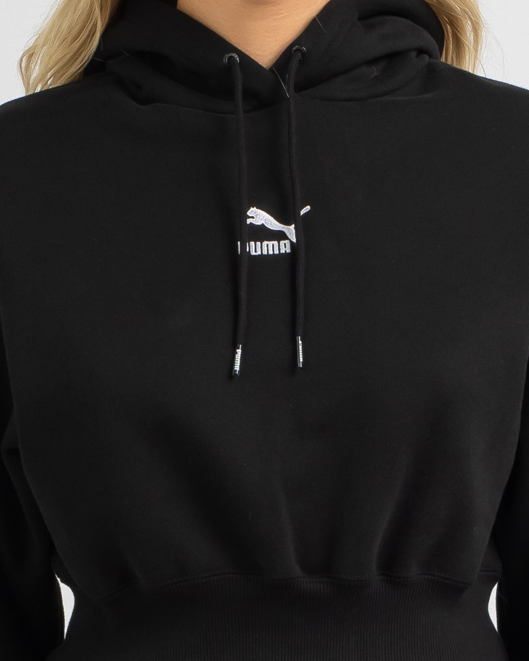Shop Puma Classics Crop Hoodie In Puma Black - Fast Shipping & Easy ...