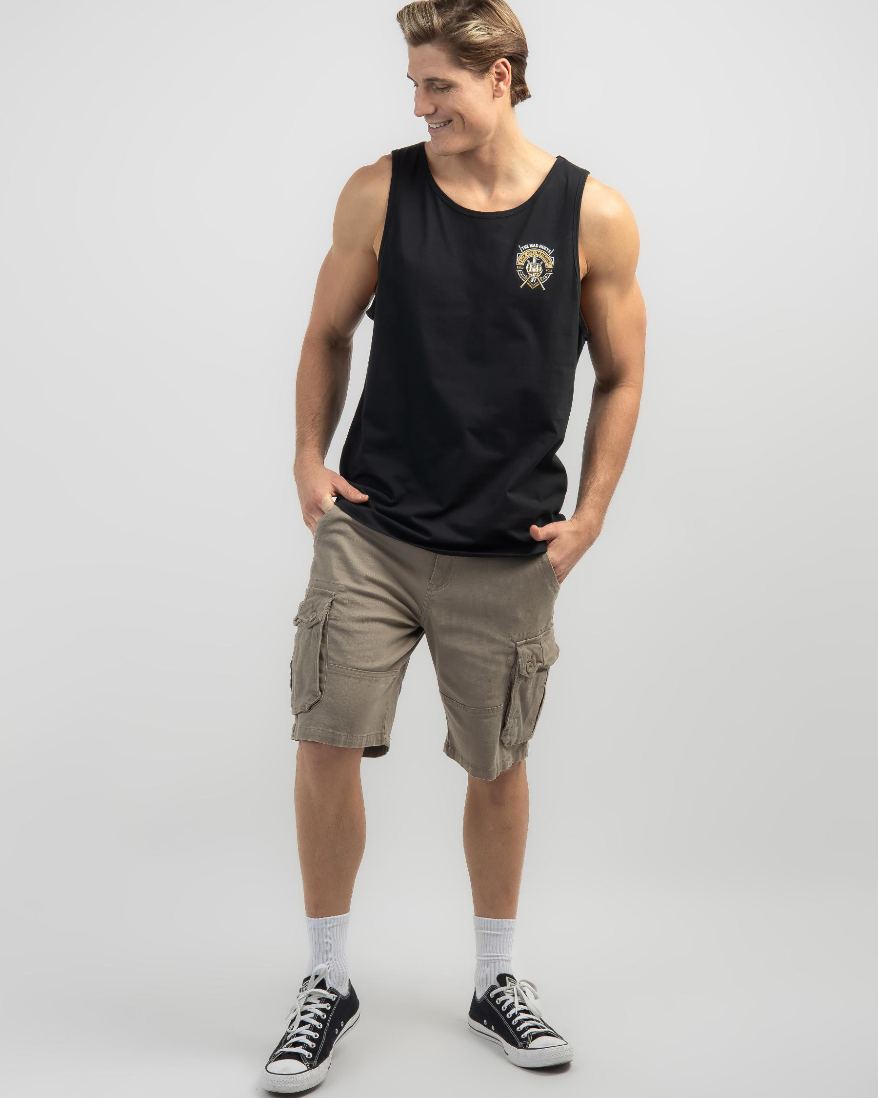 Shop The Mad Hueys Fk Off I'm Fishing Singlet In Black - Fast Shipping ...