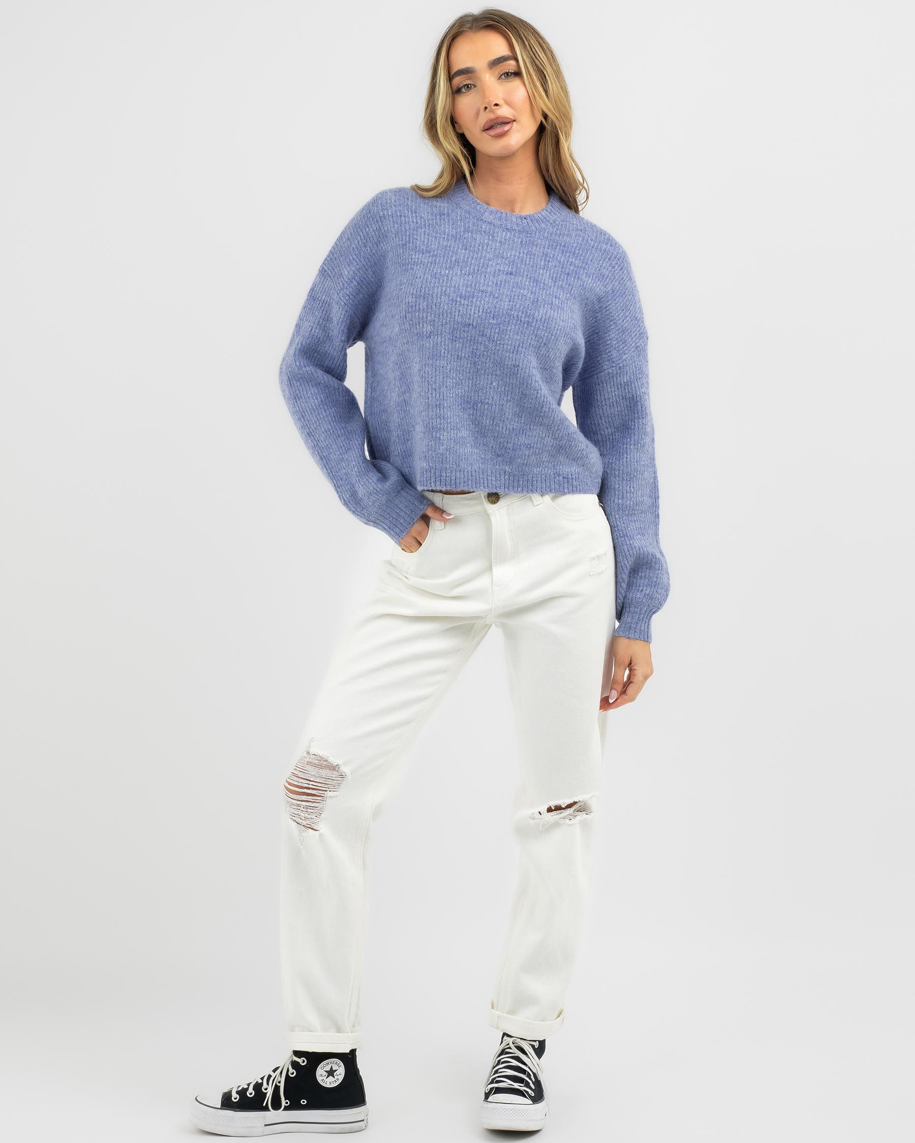 Shop Rusty Sundae Long Sleeve Knit Jumper In Periwinkle Blue - Fast ...