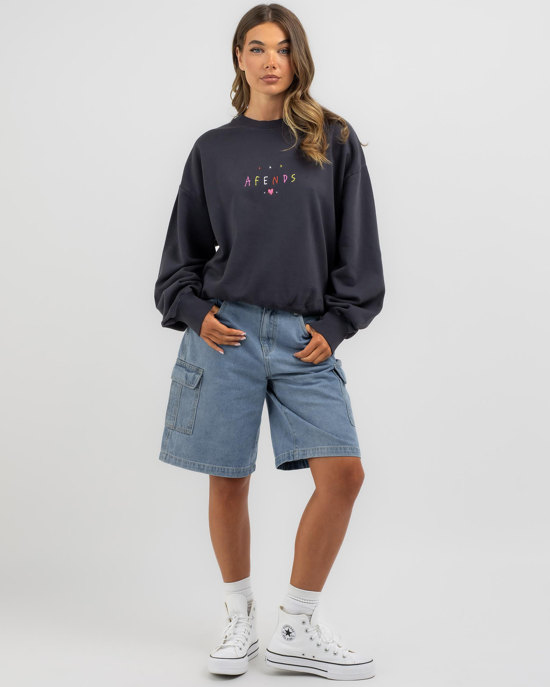 Shop Afends Funhouse Recycled Crew Neck Sweatshirt In Charcoal - Fast ...