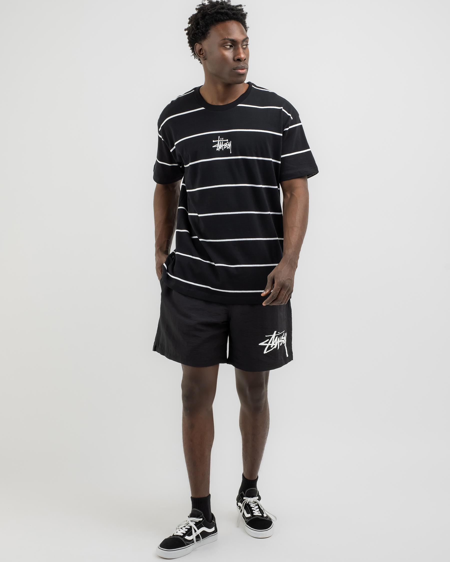 Shop Stussy Hand Drawn Stripe T-Shirt In Black/white - Fast Shipping ...