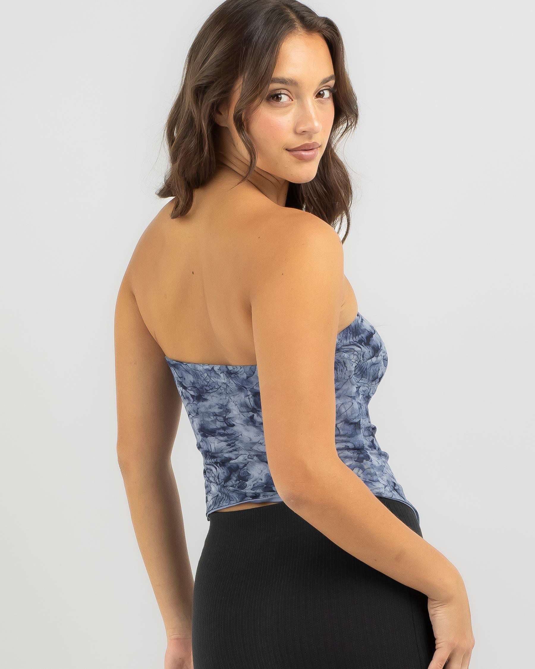 Shop Luvalot Alana Mesh Printed Tube Top In Blue - Fast Shipping & Easy ...