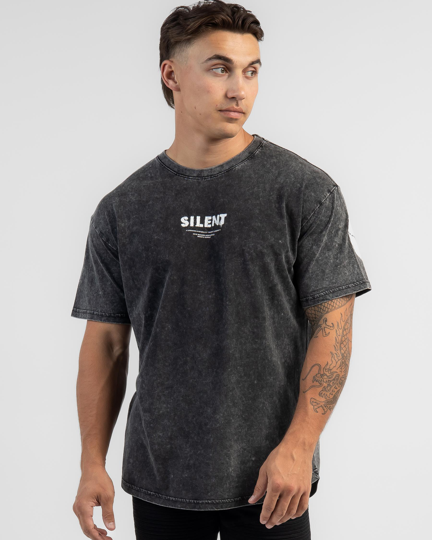 Shop Silent Theory Spray Scoop T-Shirt In Washed Black - Fast Shipping ...