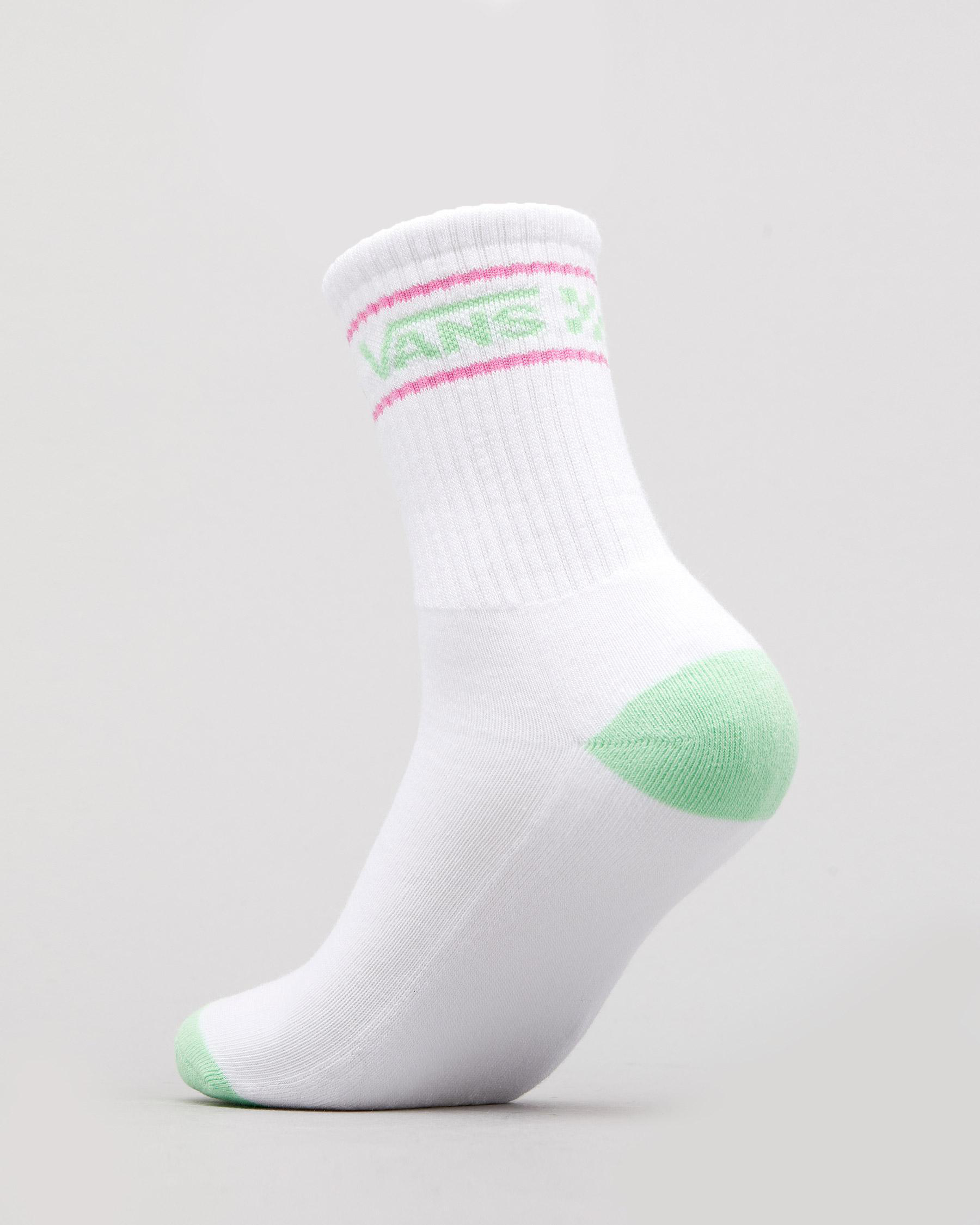 Shop Vans Womens Girl Gang Crew Socks In White / Green Ash - Fast ...