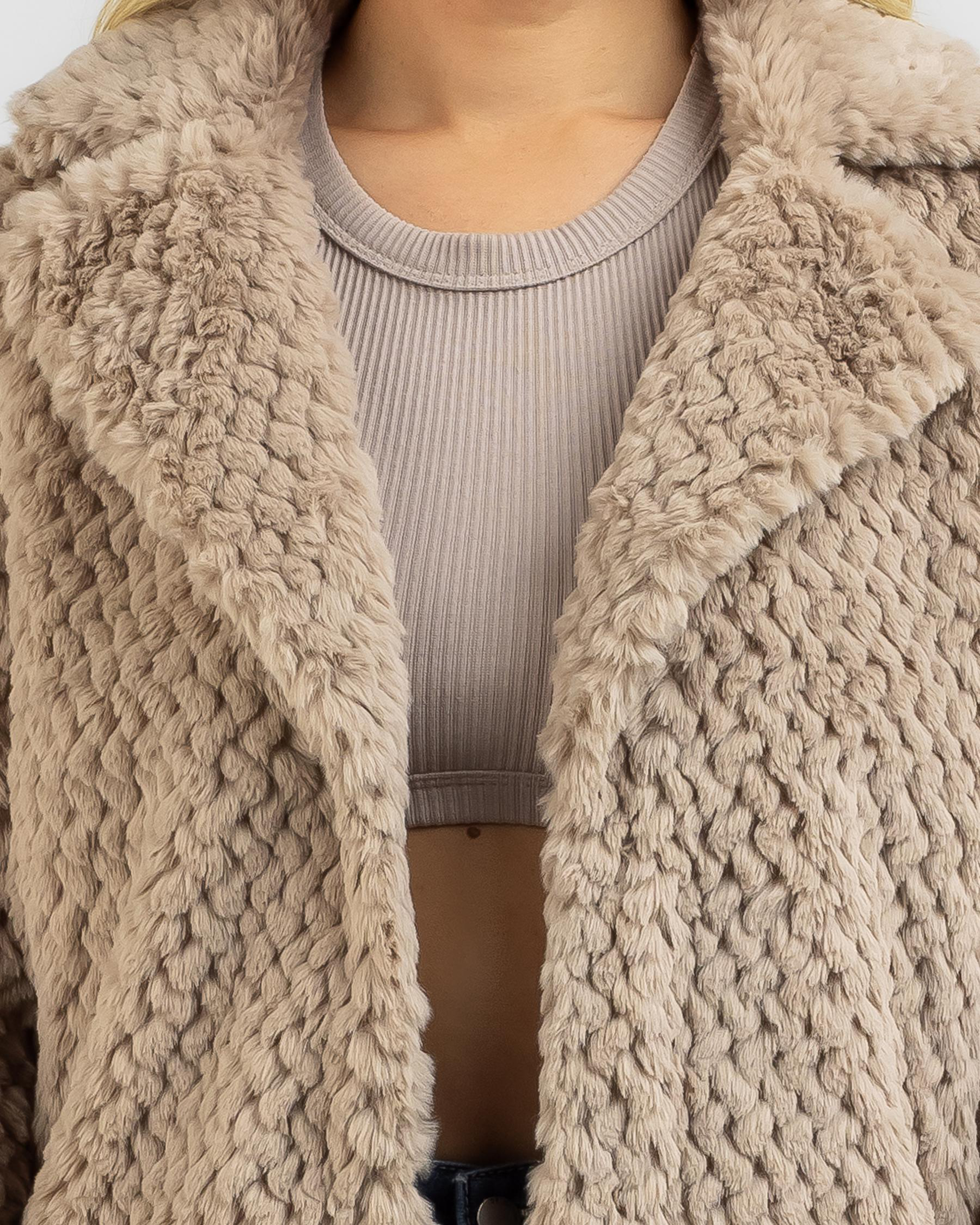 Shop Mooloola Bradshaw Faux Fur Jacket In Taupe - Fast Shipping & Easy ...