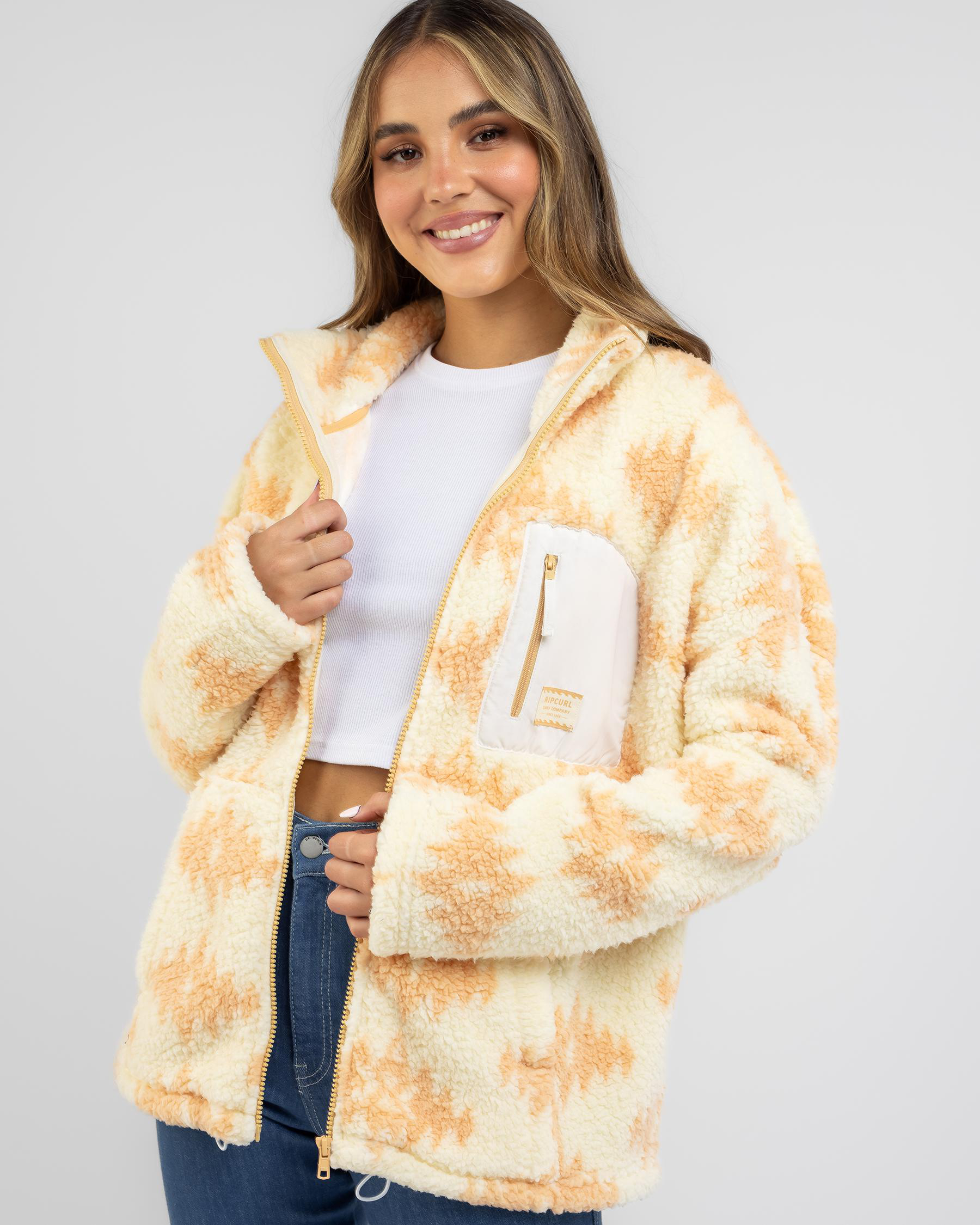 Shop Rip Curl Waves Zip Through Sweatshirt In Sand - Fast Shipping ...