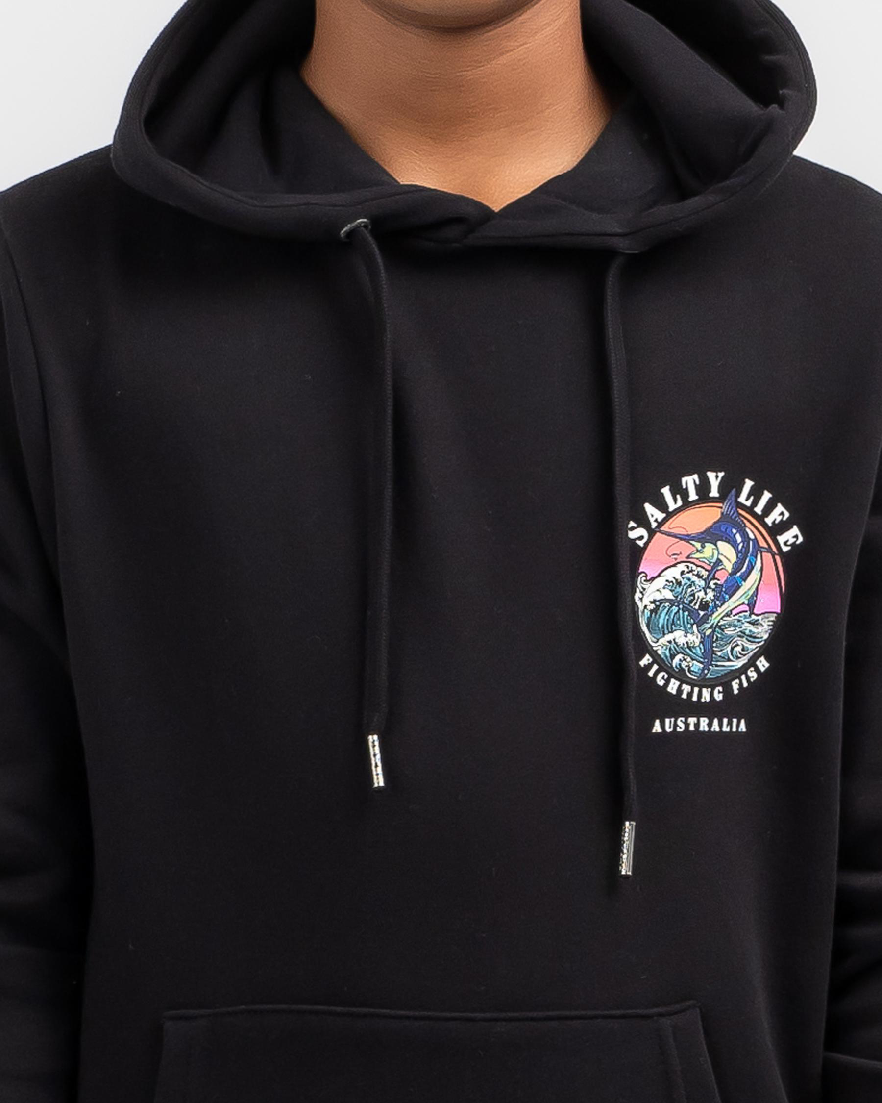 Shop Salty Life Boys' Fighting Fish Hoodie In Black - Fast Shipping ...