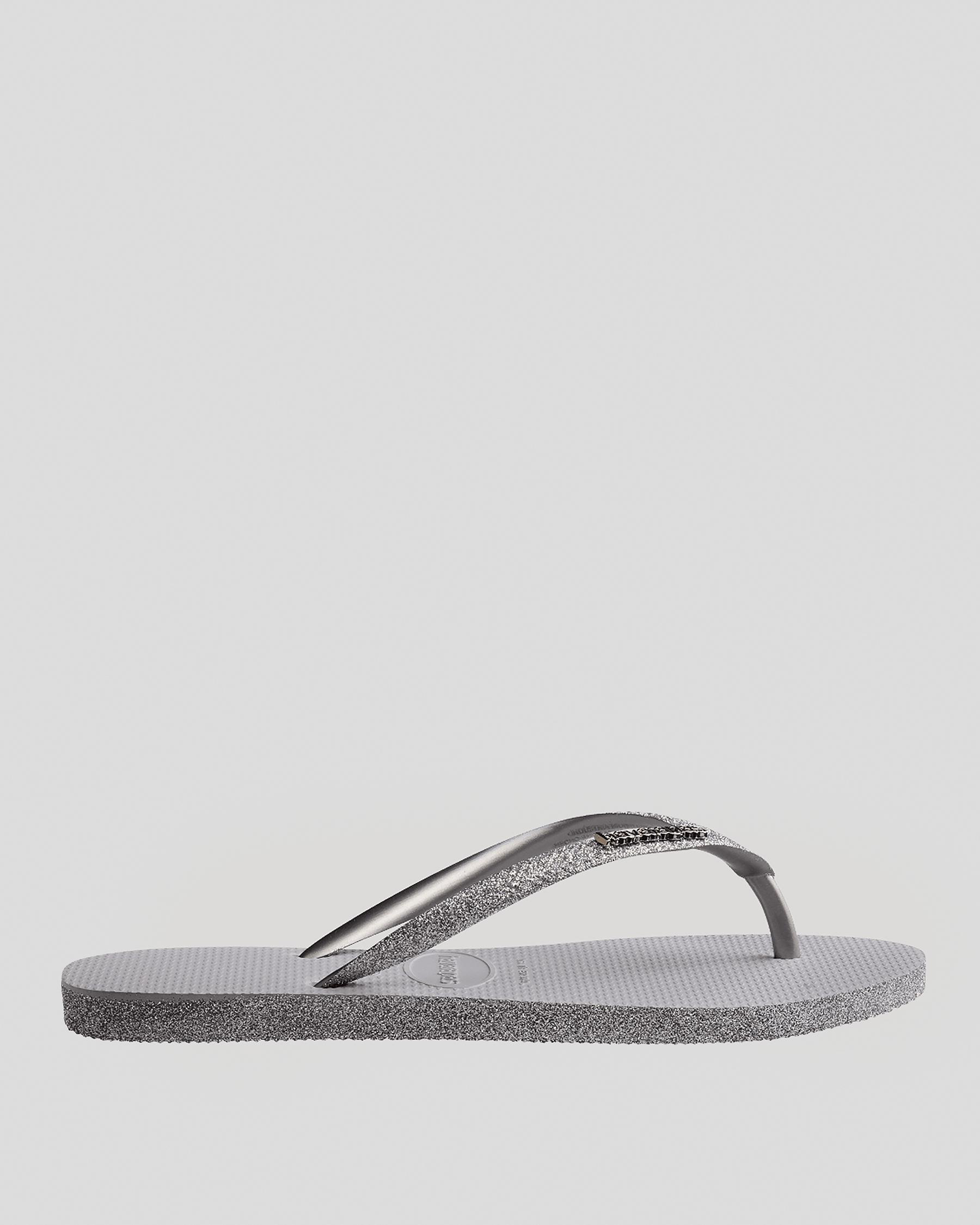Shop Havaianas Slim Sparkle Thongs In Ice Grey - Fast Shipping & Easy ...