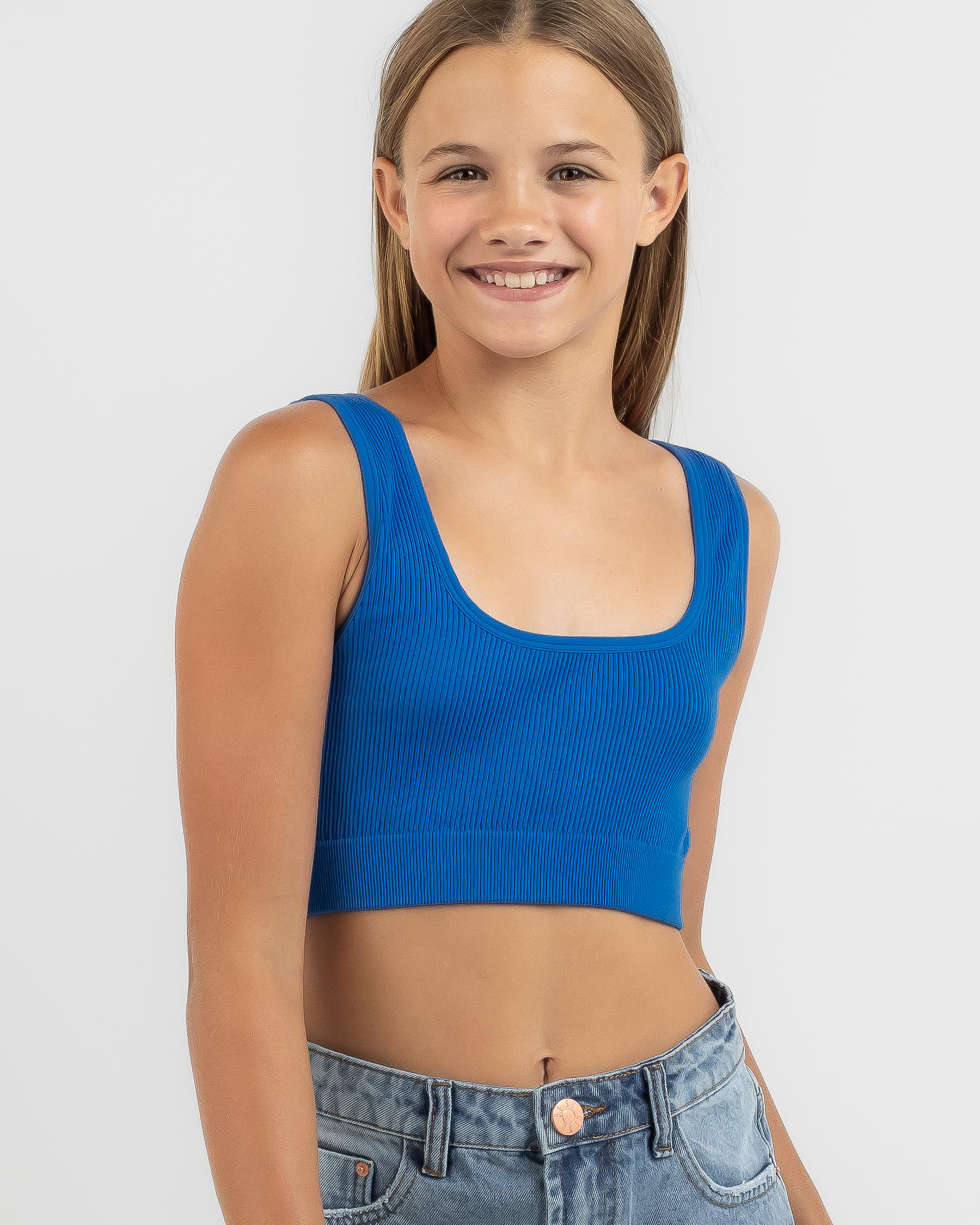 Shop Mooloola Girls' Basic Seamfree Crop Top In Cobalt - Fast Shipping ...