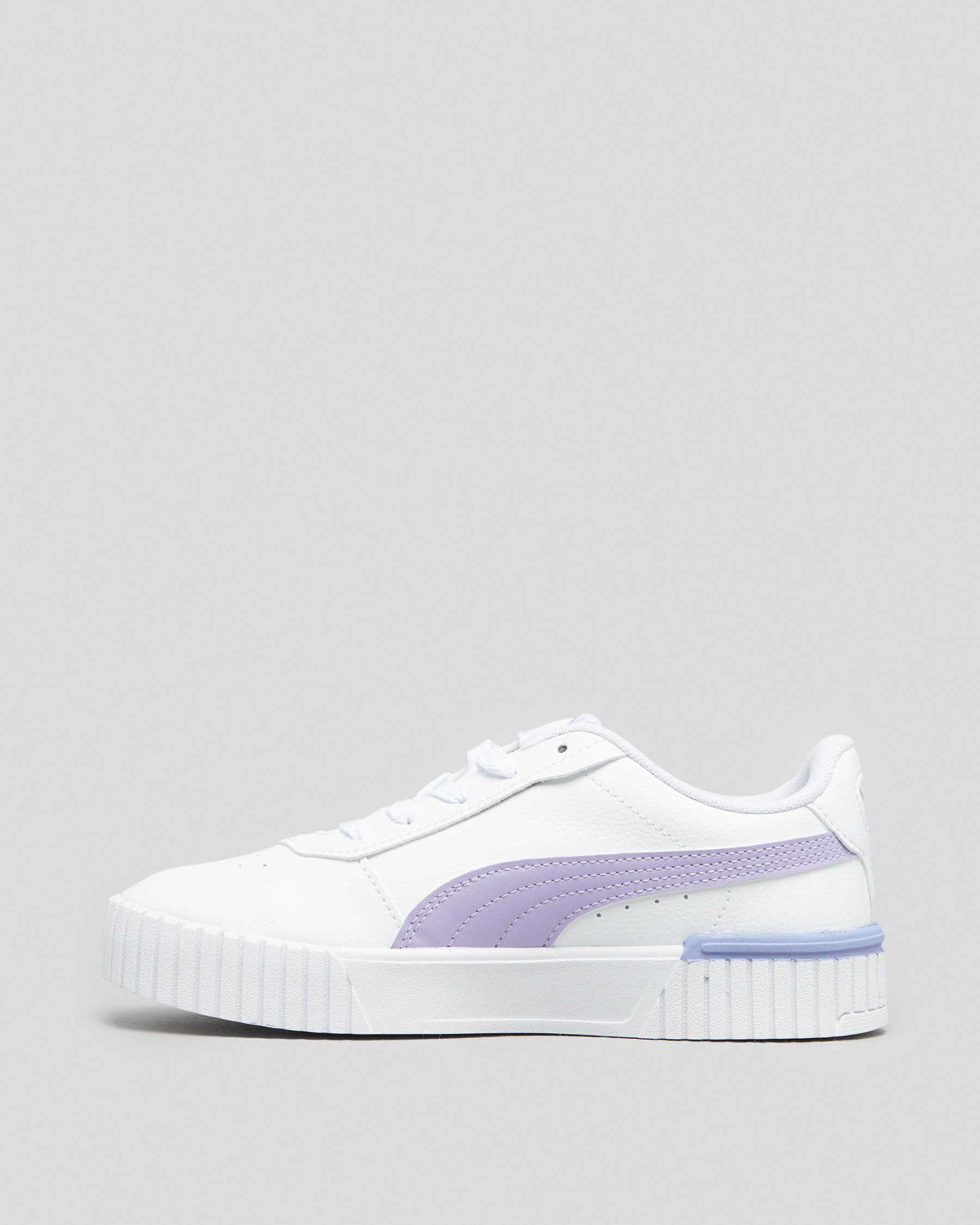 Shop Puma Girls' Carina Shoes In Puma White/vivid Violet/puma Silver ...