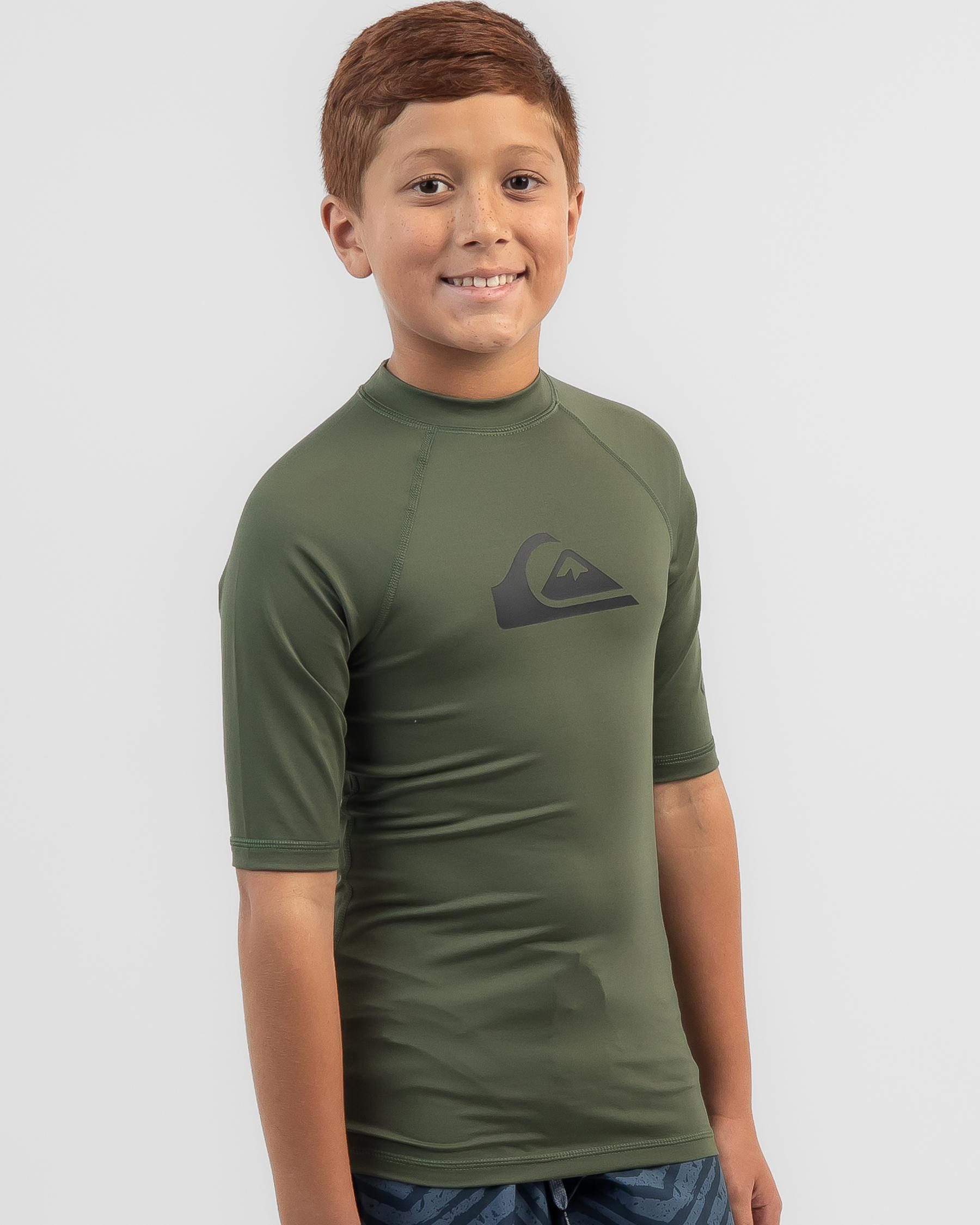 Shop Quiksilver Boys' All Time Short Sleeve Rash Vest In Thyme - Fast ...