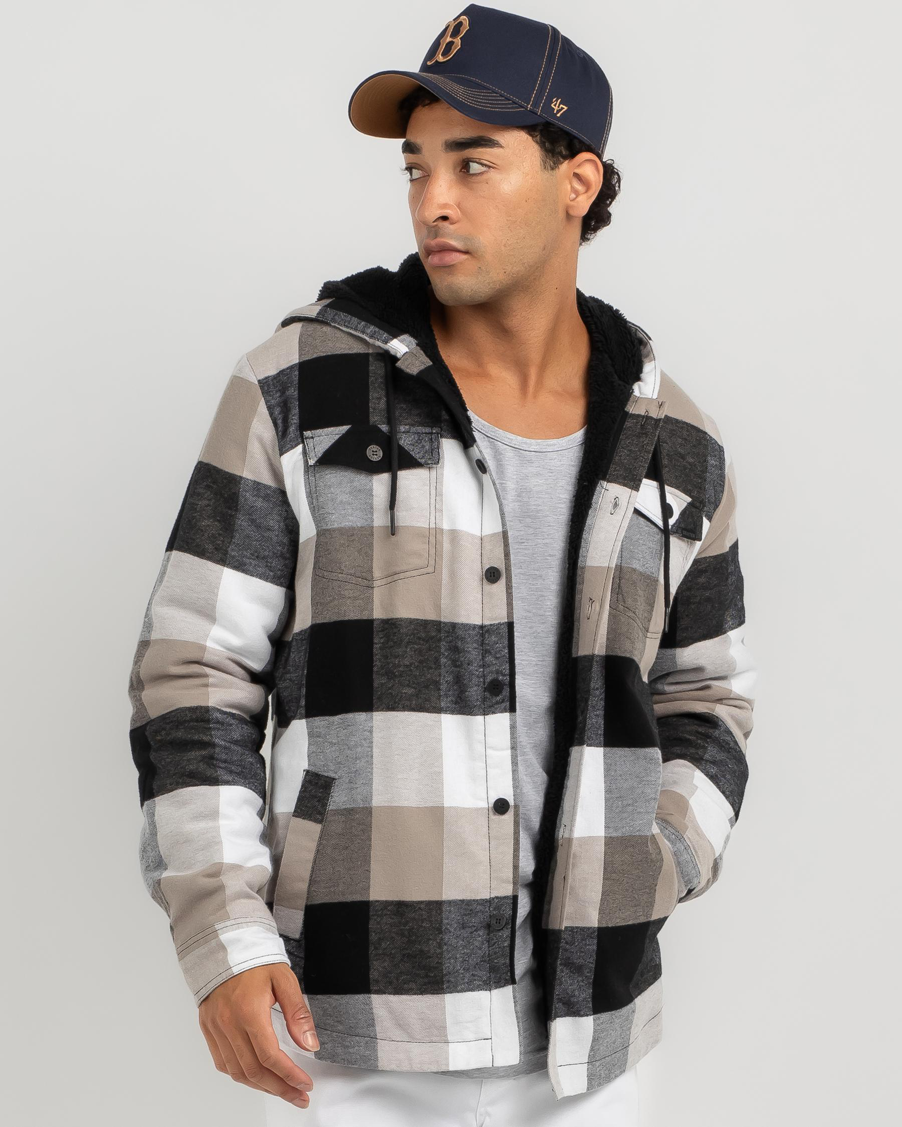 Shop Dexter Thorn Hooded Flanno In White/black/tan - Fast Shipping ...