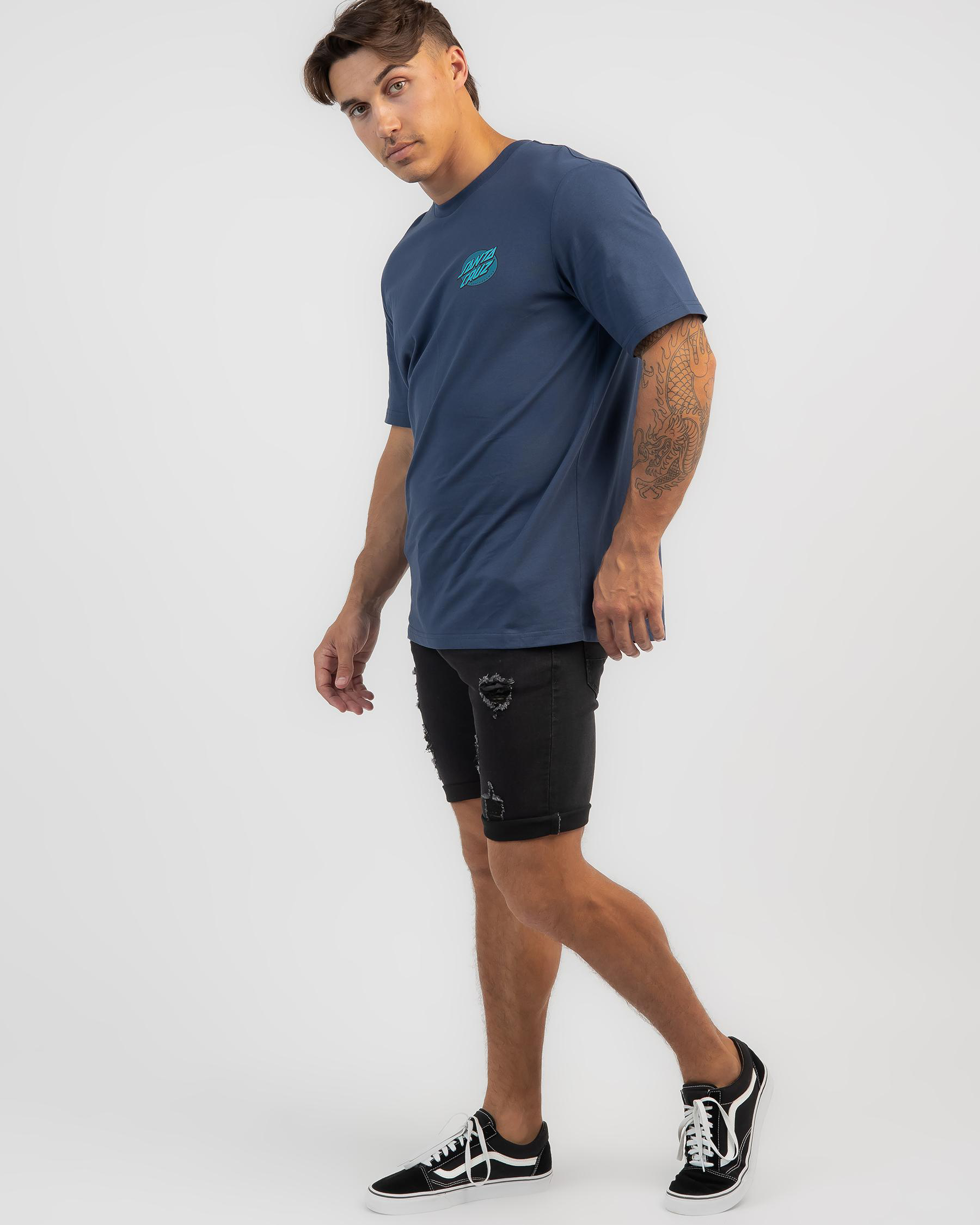 Shop Santa Cruz Street Creep Hand T-Shirt In Navy - Fast Shipping ...