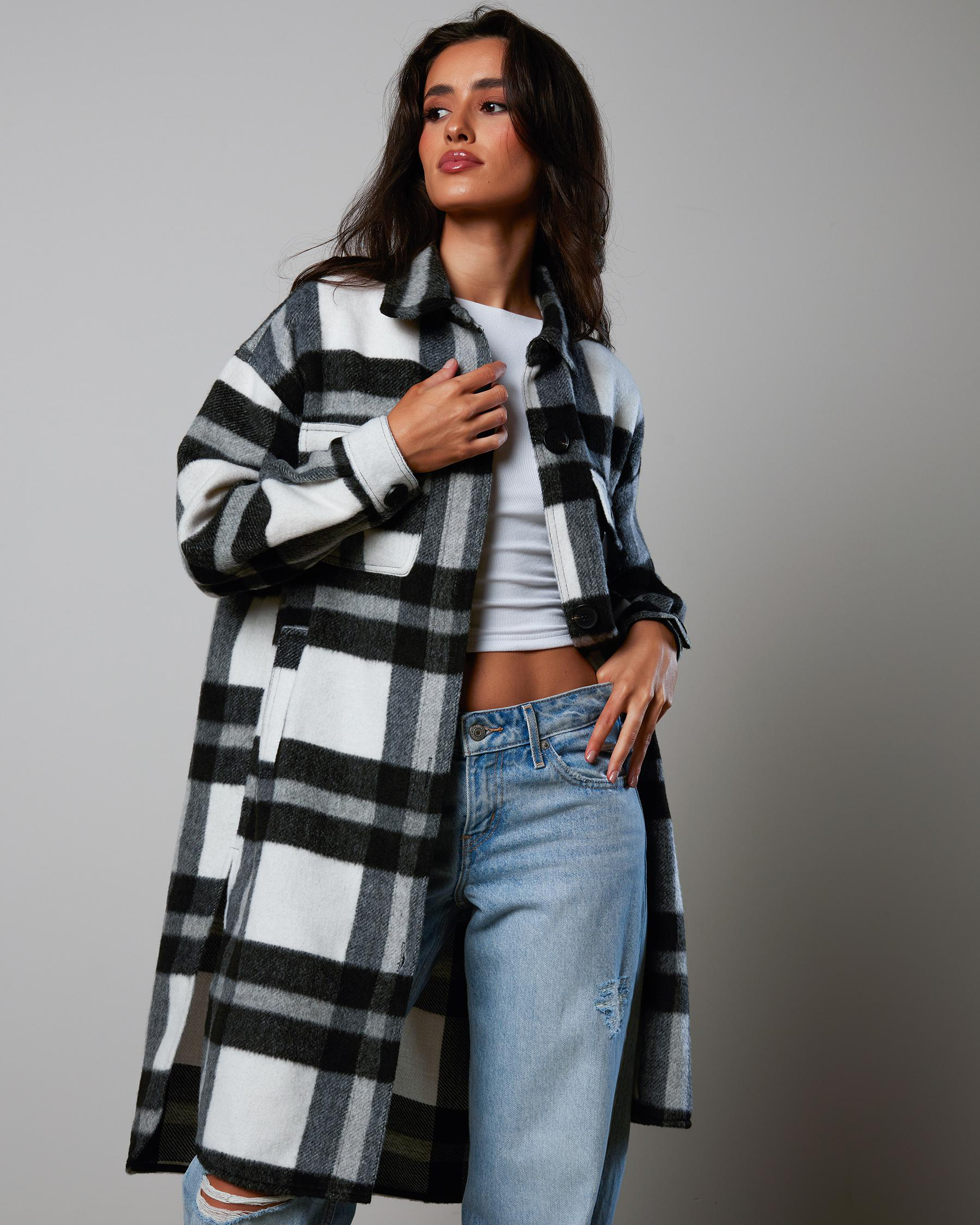 Ava And Ever Hayden Long Shacket In Black - Fast Shipping & Easy ...