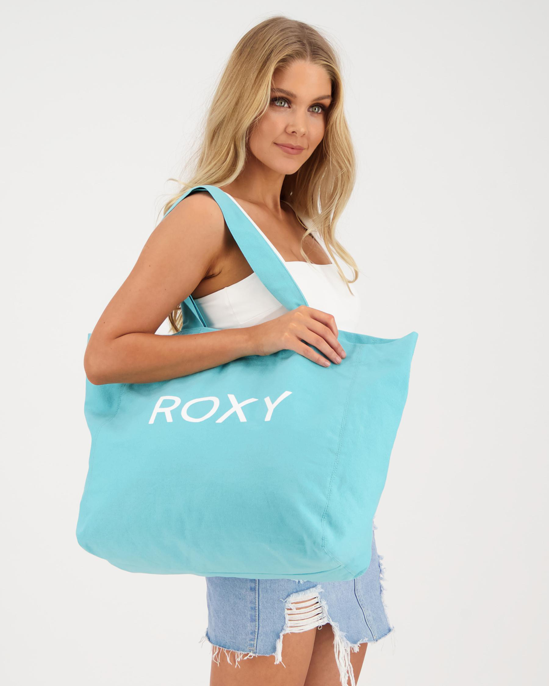 Shop Roxy Anti Bad Vibes Beach Bag In Fresh Water - Fast Shipping ...