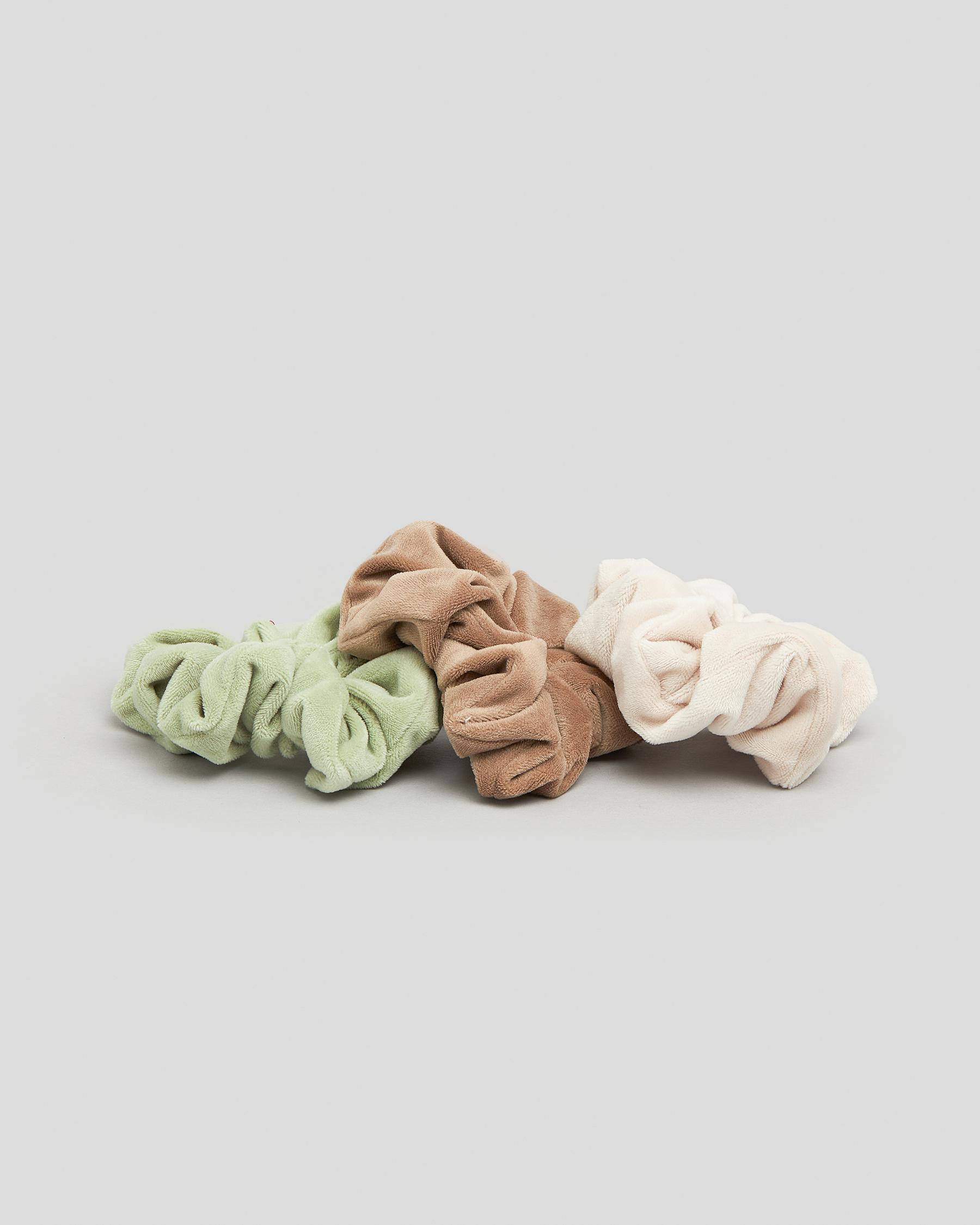 Shop Karyn In LA Velvet Scrunchie Pack In Olive/stone/mushroom - Fast ...