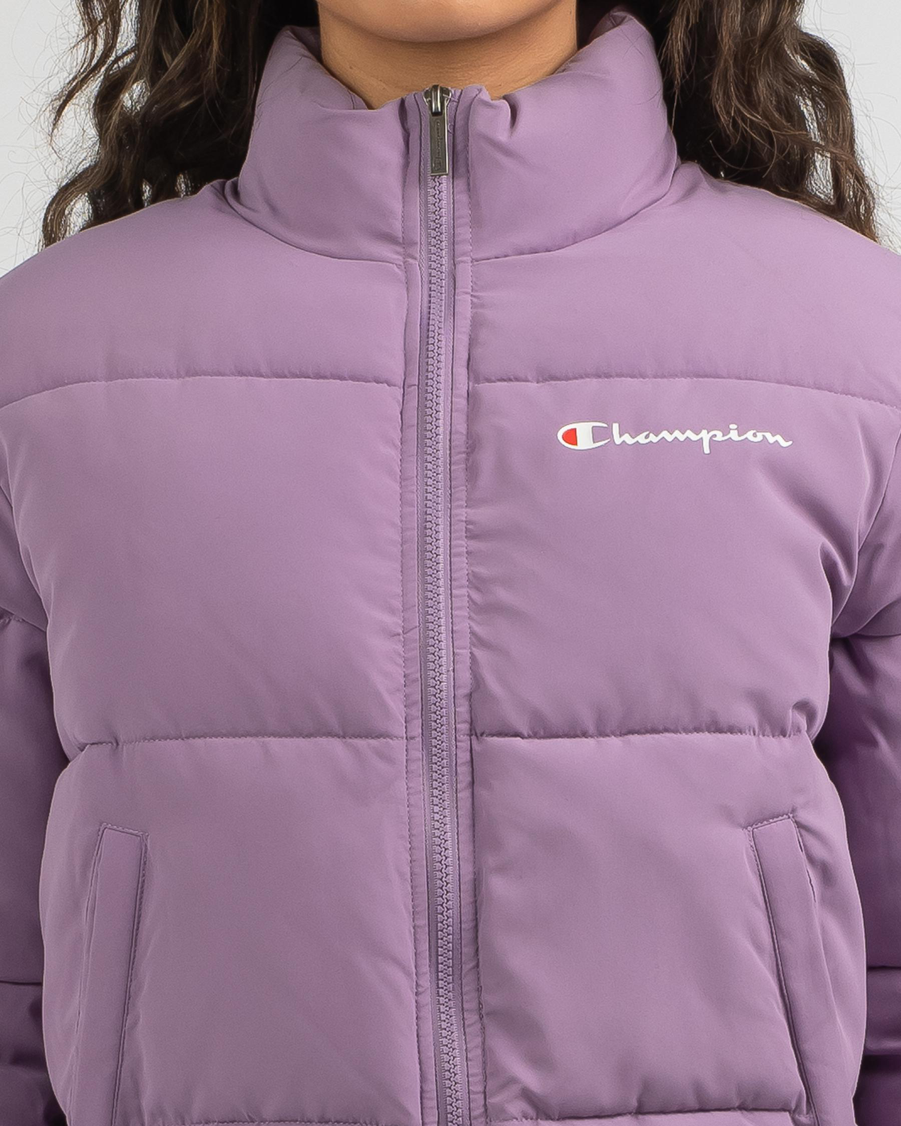 Shop Champion Rochester Athletic Puffer Jacket In Frosted Grape - Fast ...