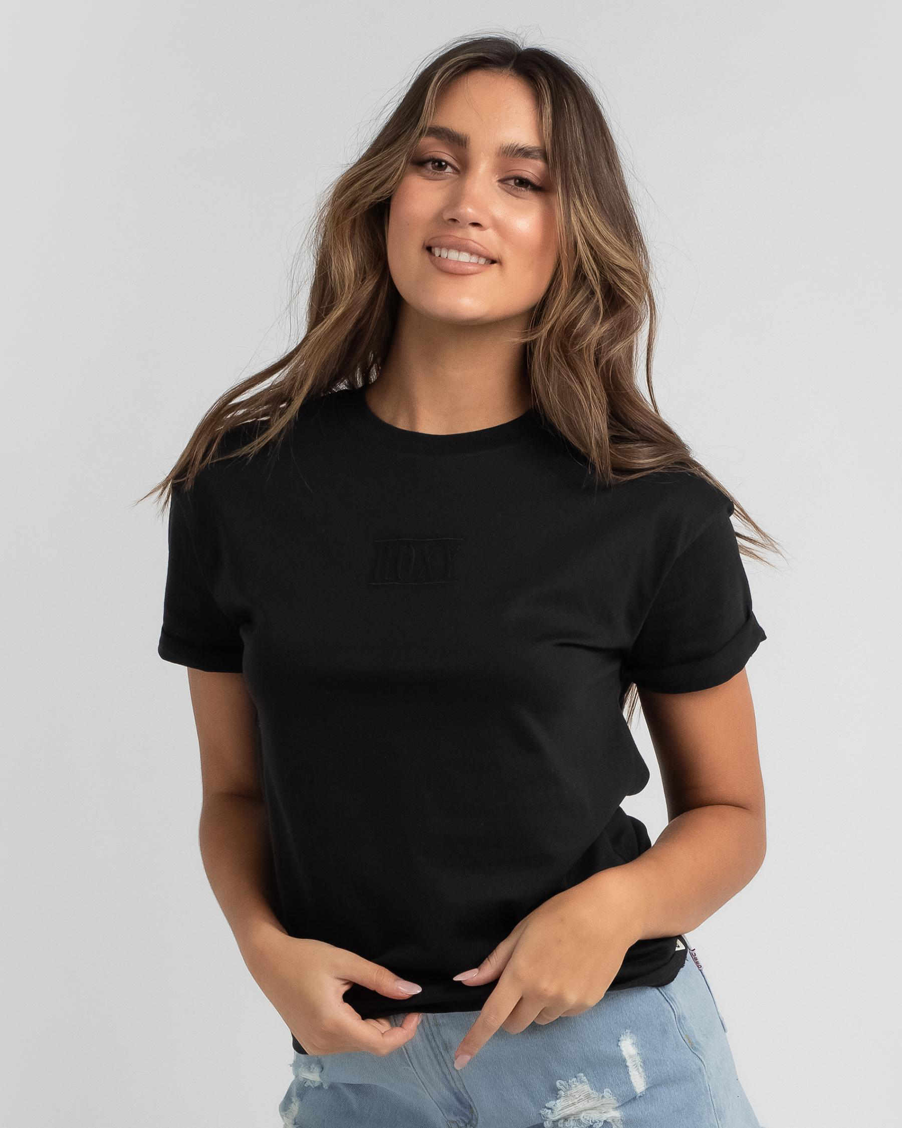 Shop Roxy Surfing In Sunshine T-Shirt In Anthracite - Fast Shipping ...