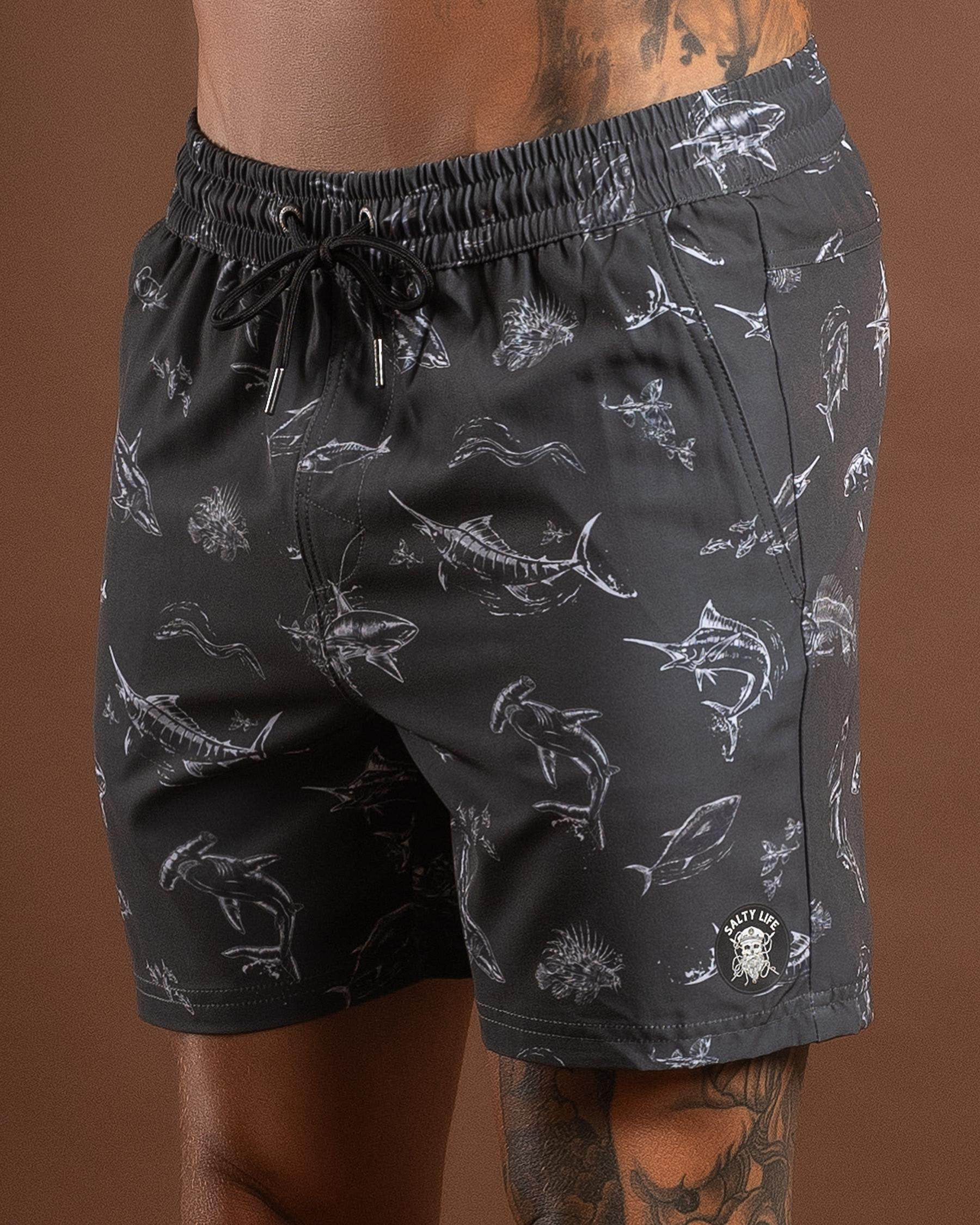 Shop Salty Life Saltwater Elastic Waist Shorts In Grey - Fast Shipping ...