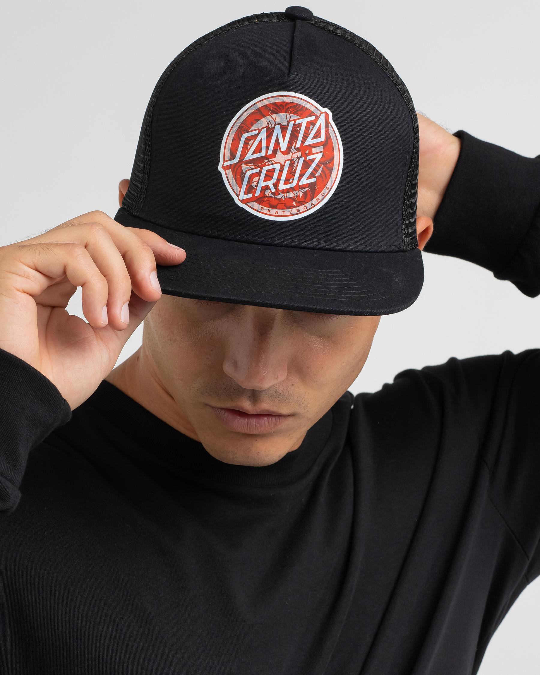 Shop Santa Cruz Decoder Roskopp Trucker Cap In Black - Fast Shipping ...