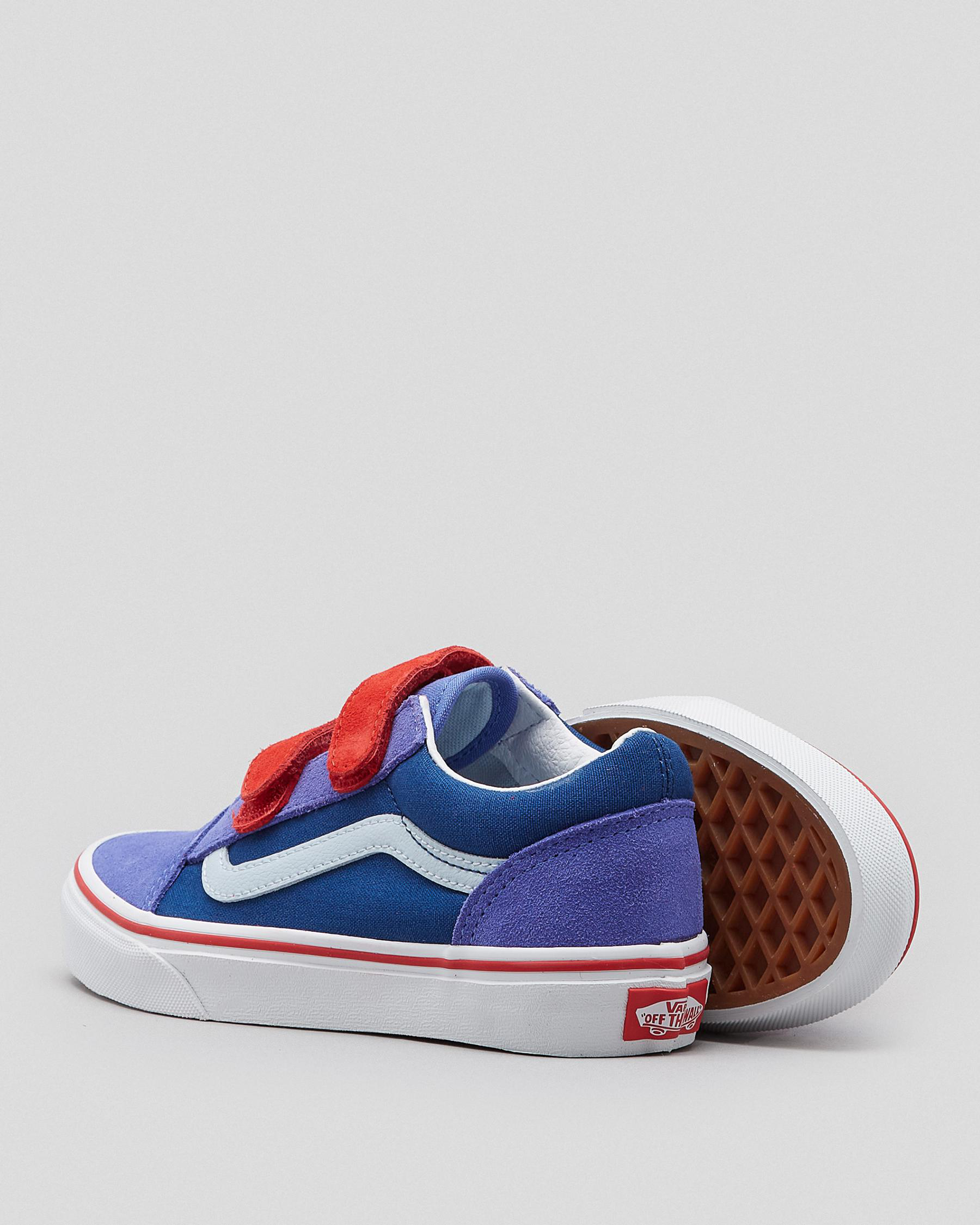 Shop Vans Junior Boys' Old Skool V Shoes In Baja Blue/high Risk Red ...