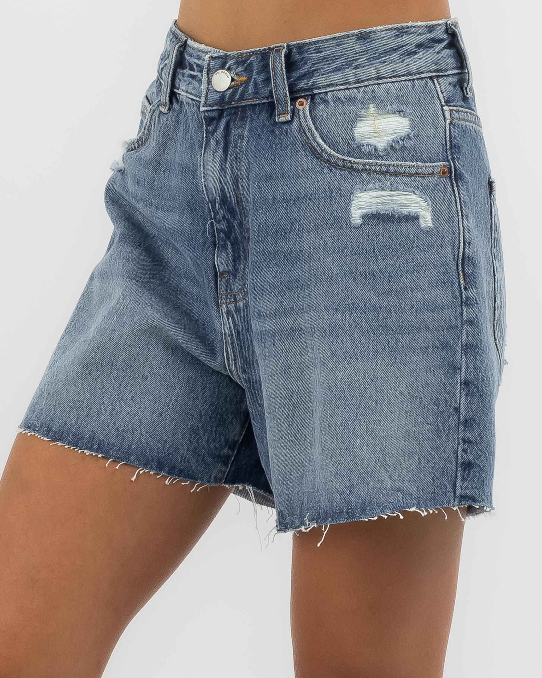 Shop Dr Denim Nora Shorts In Stream Sky Worn - Fast Shipping & Easy ...