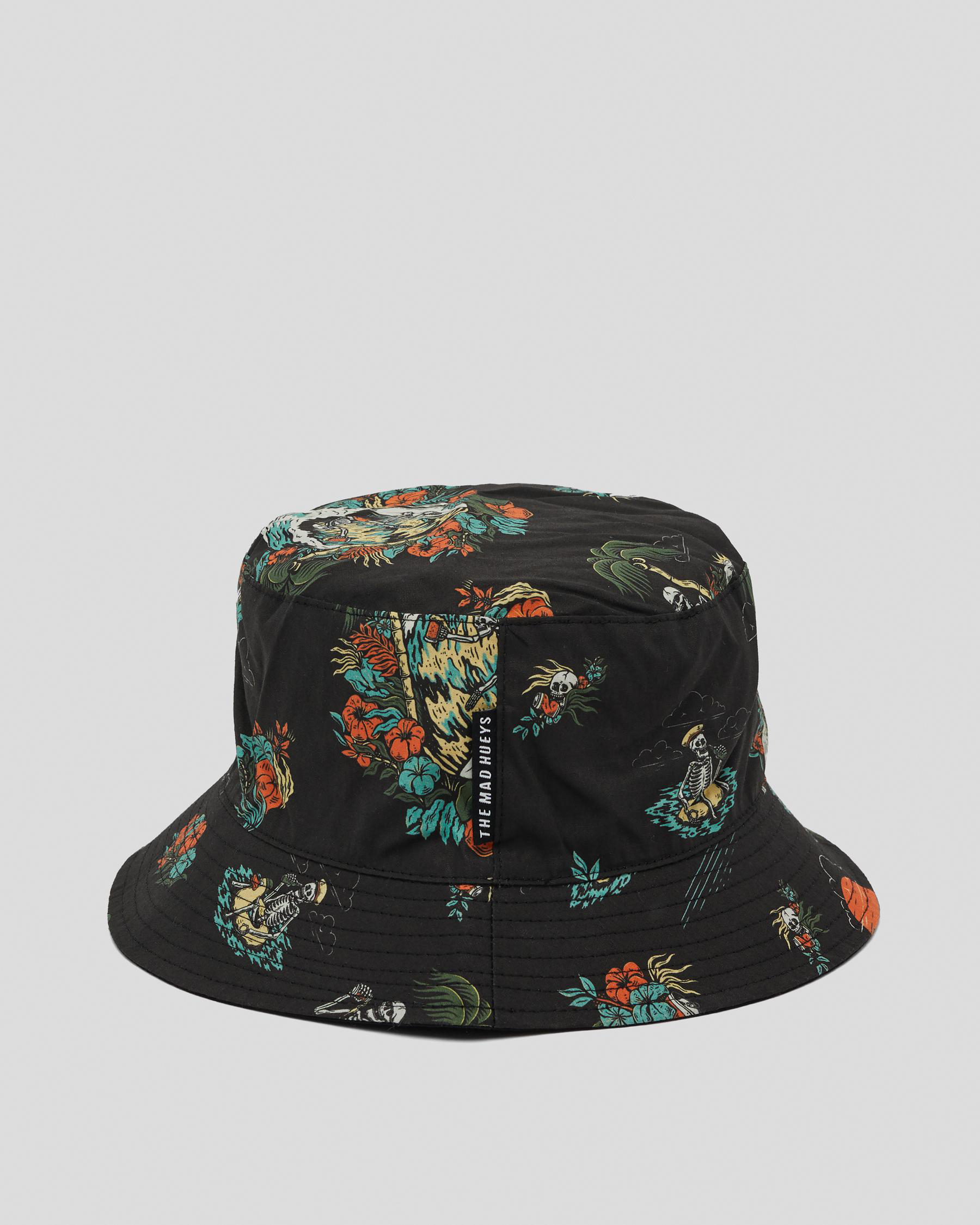 Shop The Mad Hueys Loose In Paradise Reversible Bucket Hat In Black ...