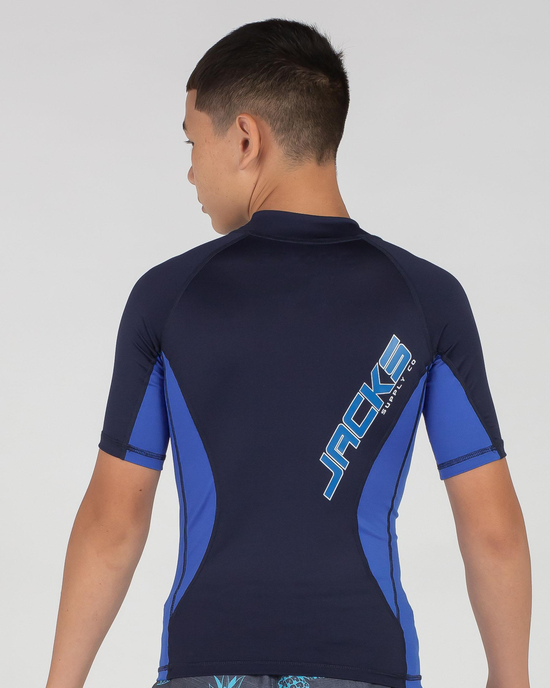 Shop Jacks Boys' Balmy Short Sleeve Rash Vest In Navy/cyan - Fast ...