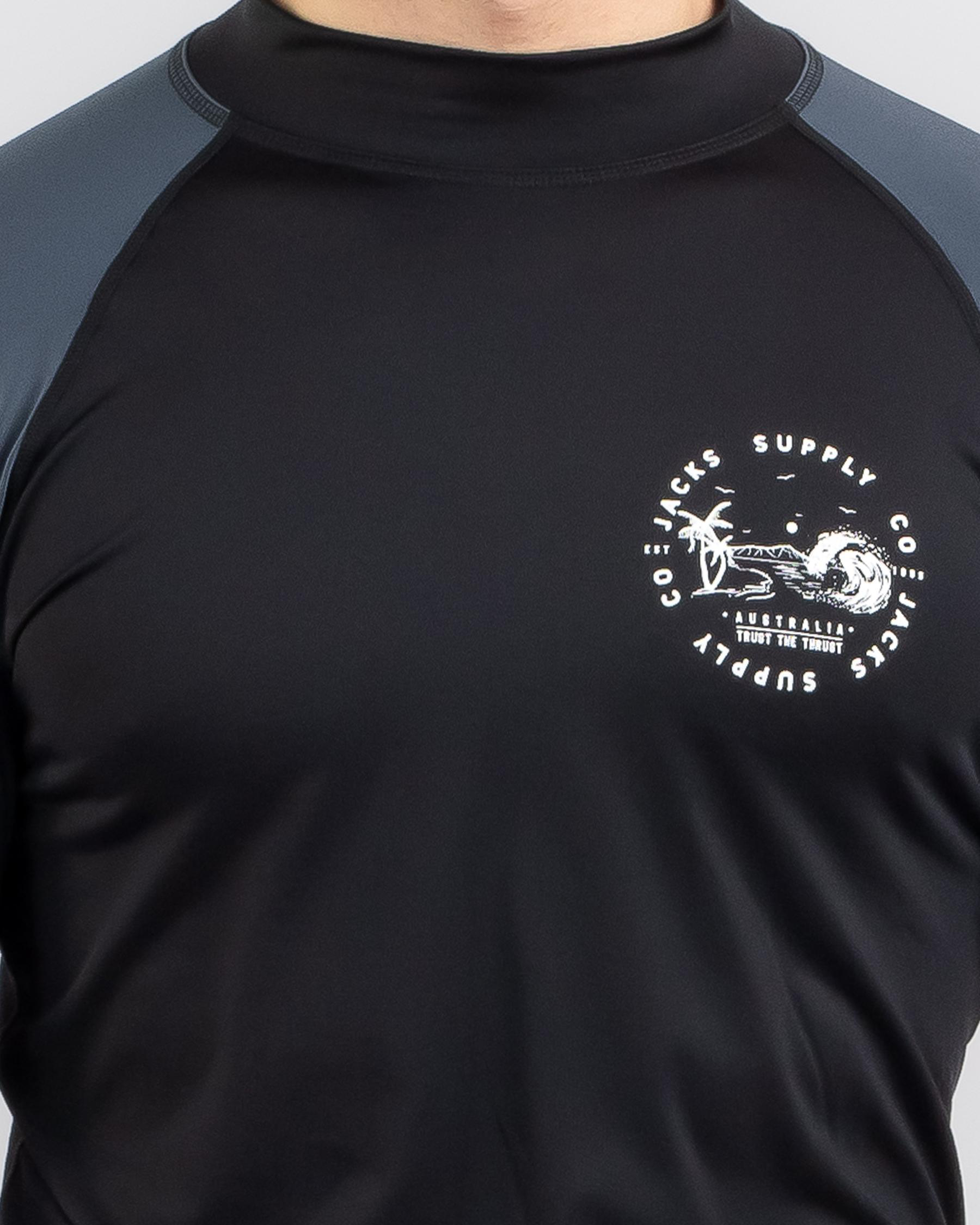 Shop Jacks Getaway Long Sleeve Rash Vest In Black/charcoal - Fast ...