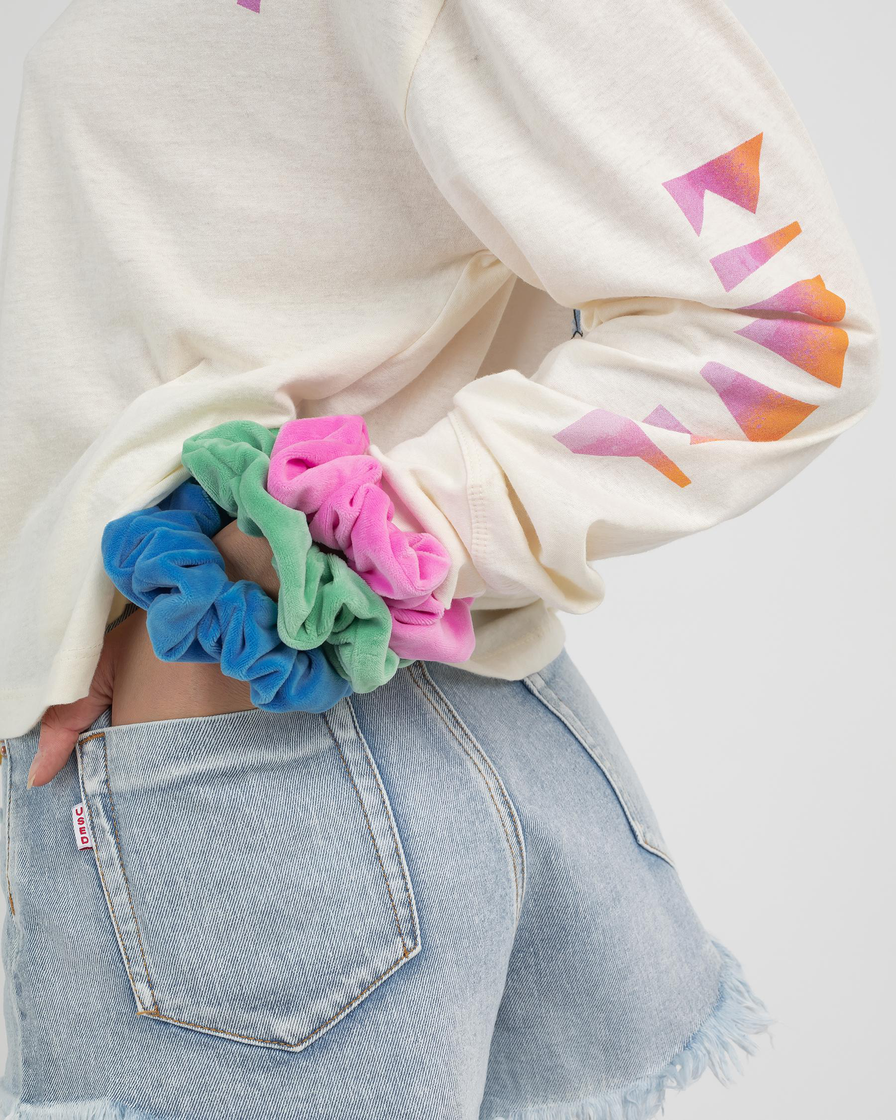 Shop Karyn In LA Velvet Scrunchie Pack In Pink/blue/green - Fast ...