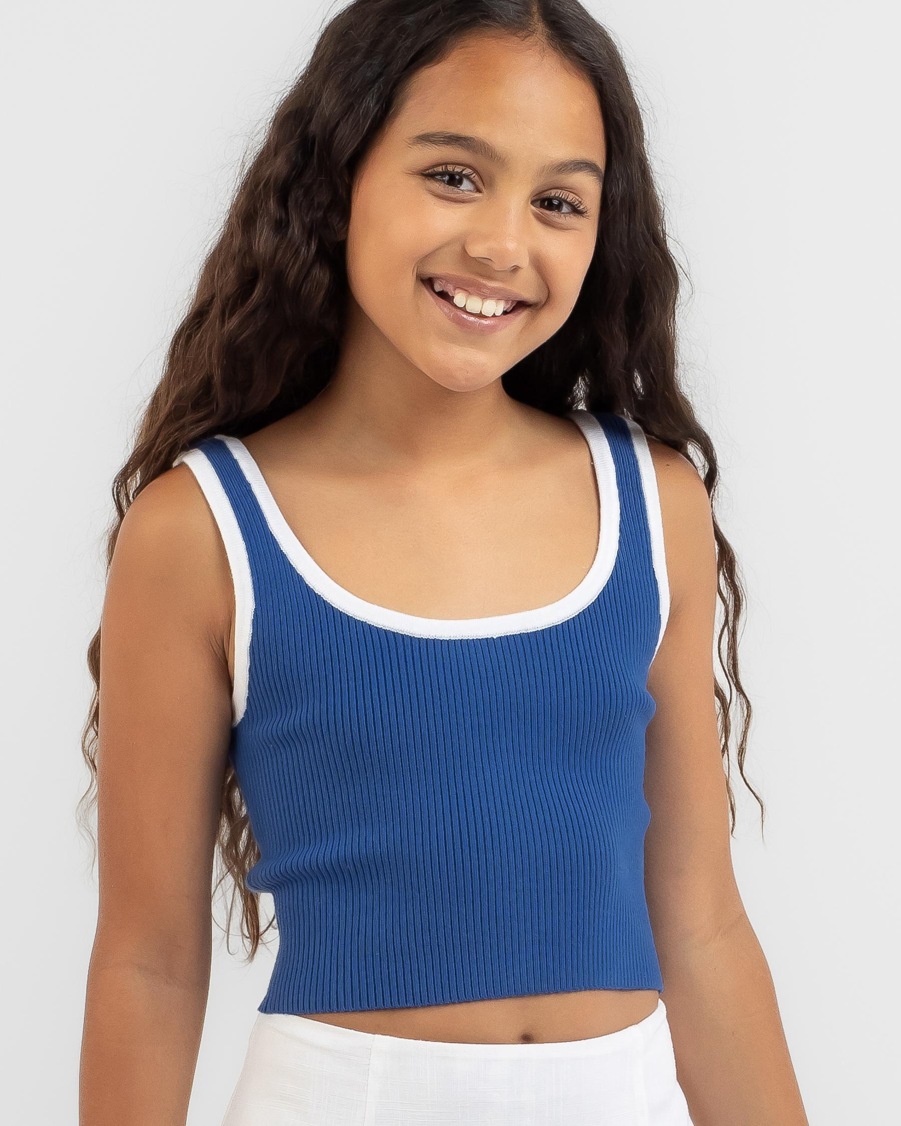 Shop Mooloola Girls' Basic Knit Top In Blue/white - Fast Shipping ...