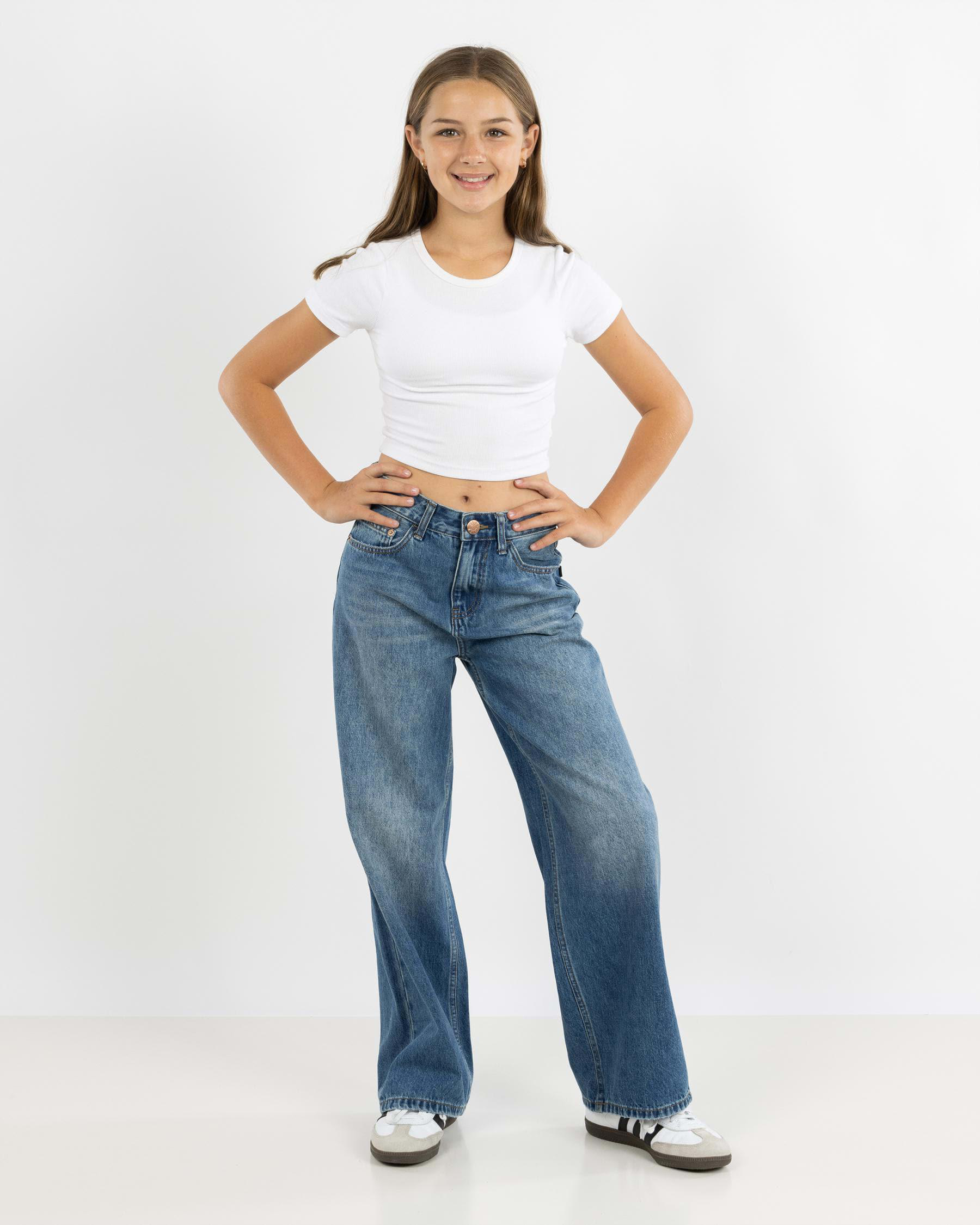 DESU Girls' Soho Wide Leg Jeans In Blasted Dark Blue - FREE* Shipping & Easy Returns - City ...
