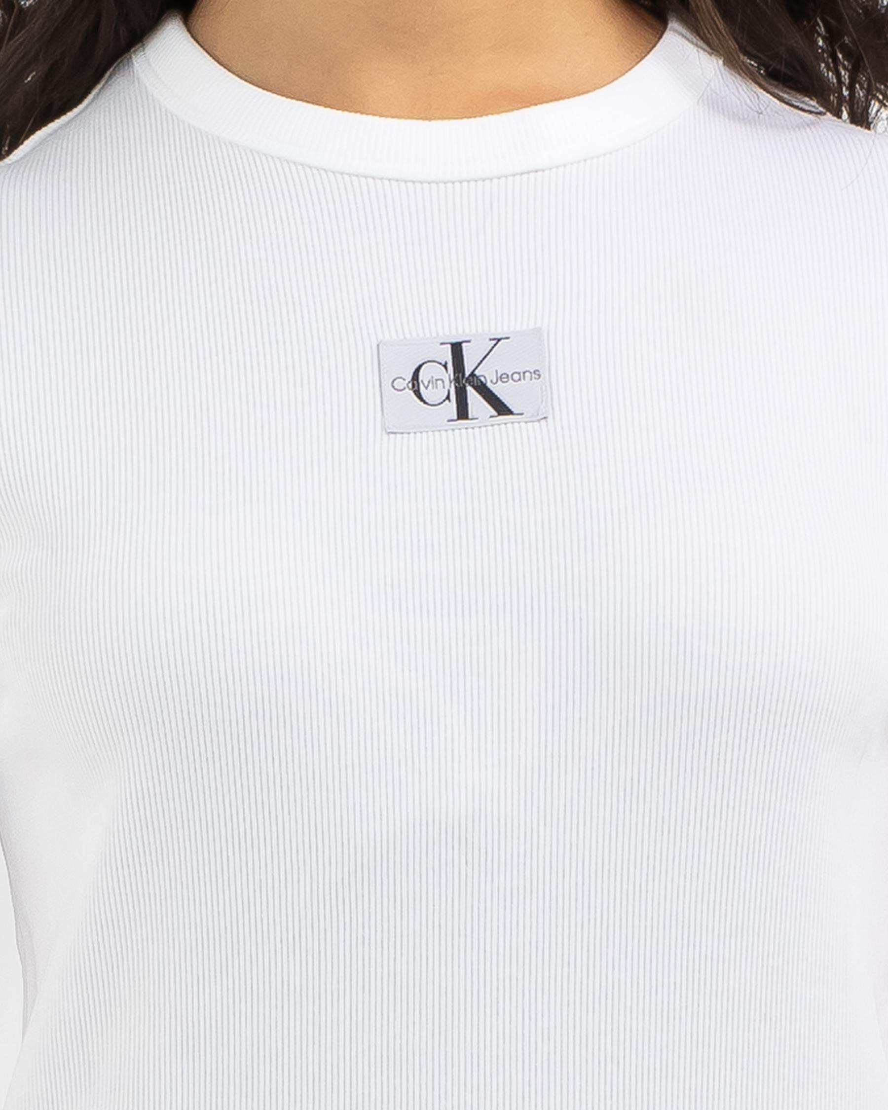 Shop Calvin Klein Woven Label Regular T-Shirt In Bright White - Fast ...