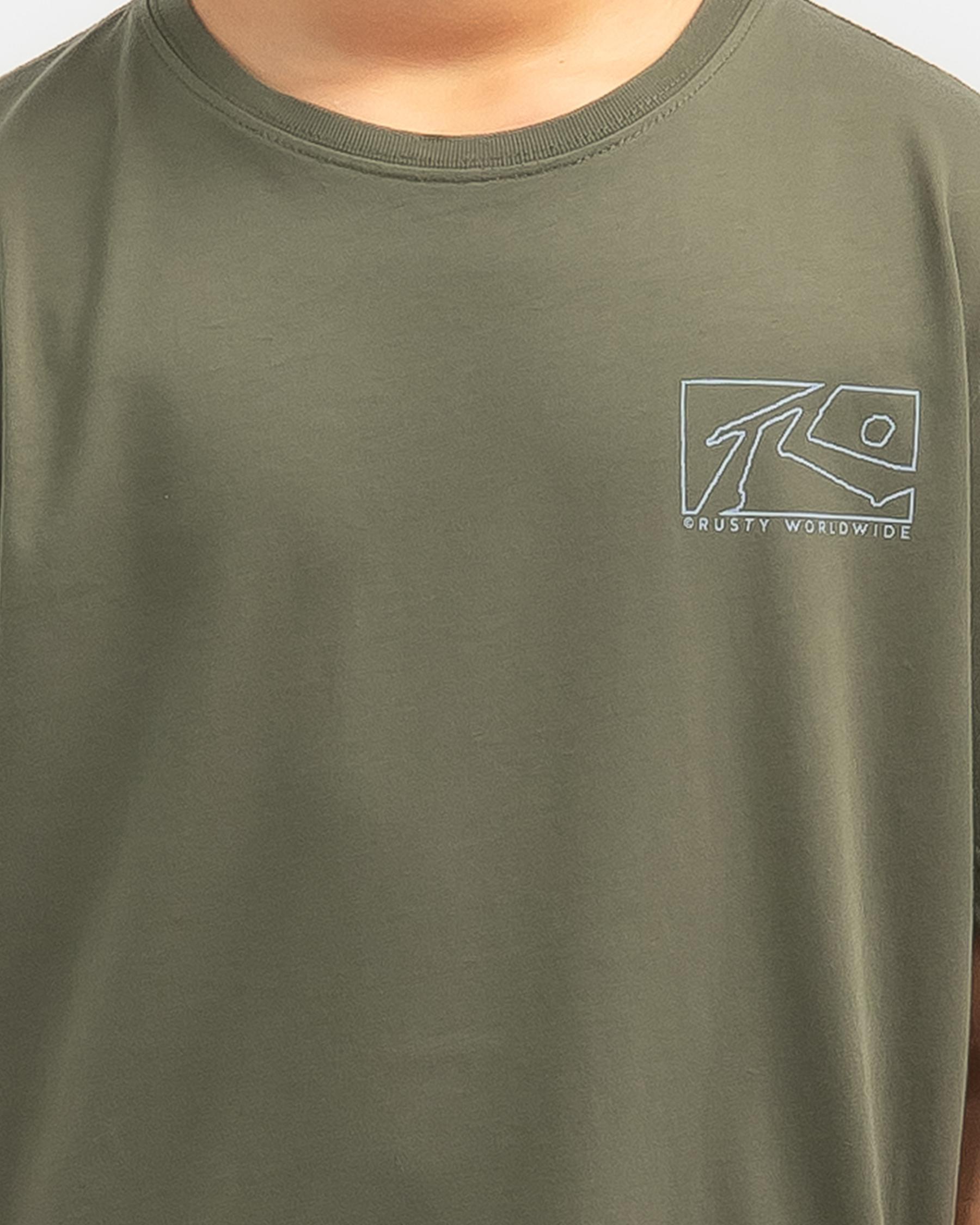 Shop Rusty Boys' Boxed Out T-Shirt In Rifle Green - Fast Shipping ...