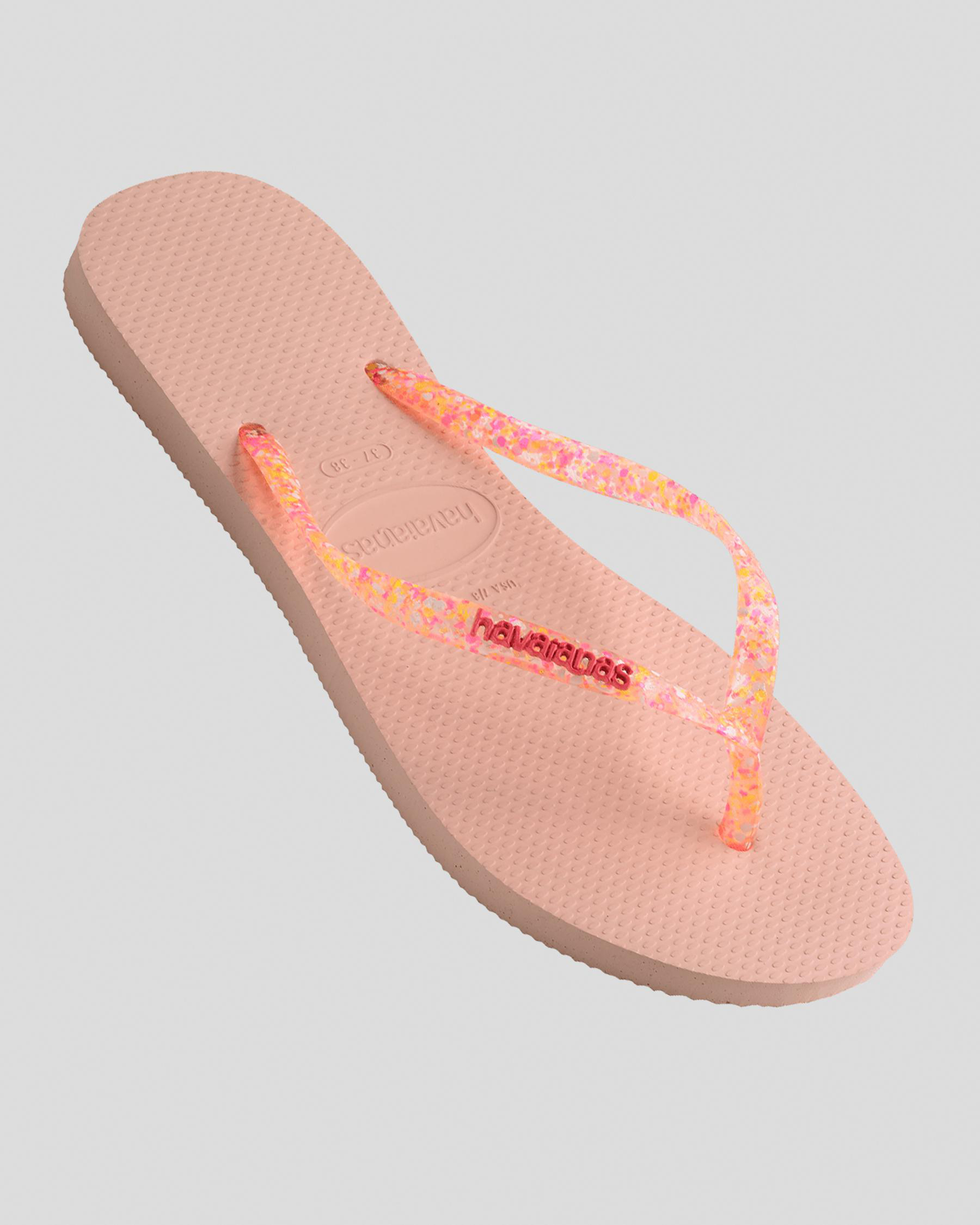 Shop Havaianas Slim Metal Logo Glitter Strap Thongs In Pink/pink - Fast ...