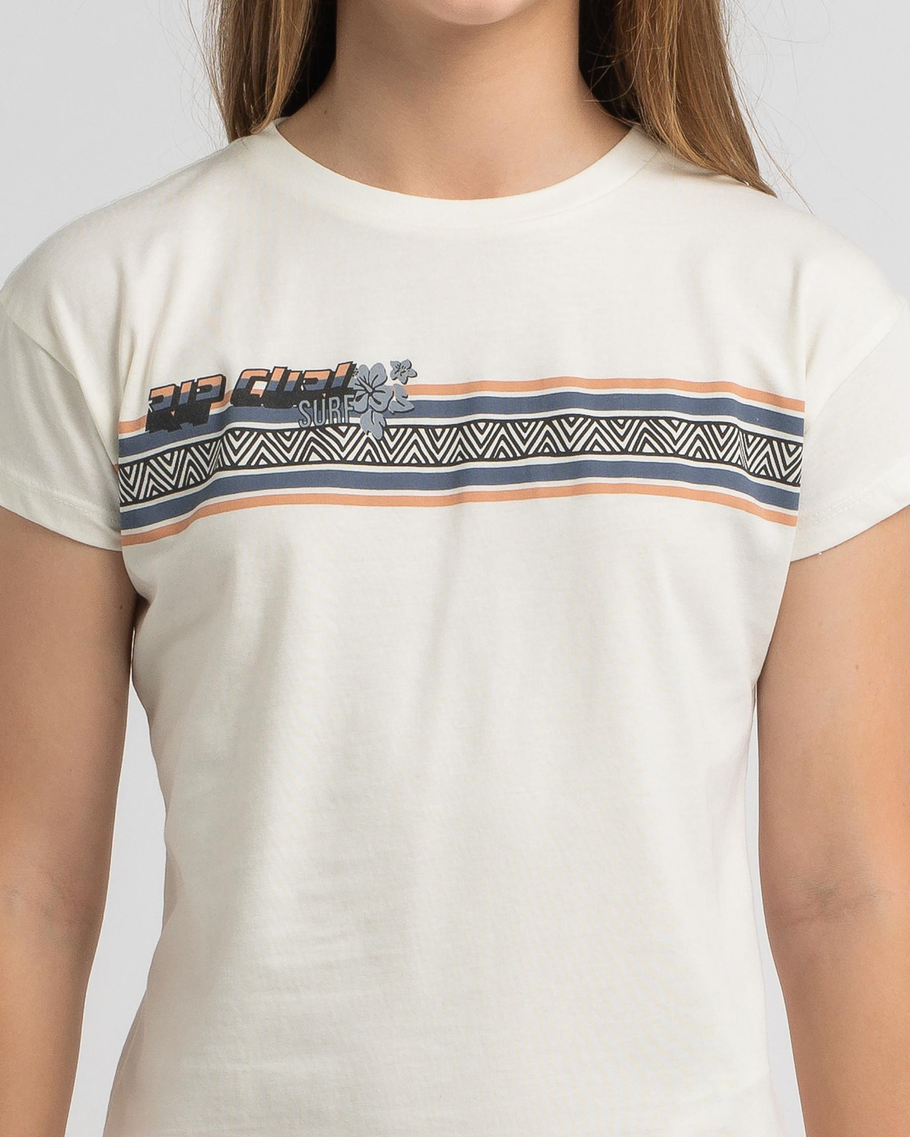 Shop Rip Curl Girls' Twin Fin Crop T-Shirt In Bone - Fast Shipping ...