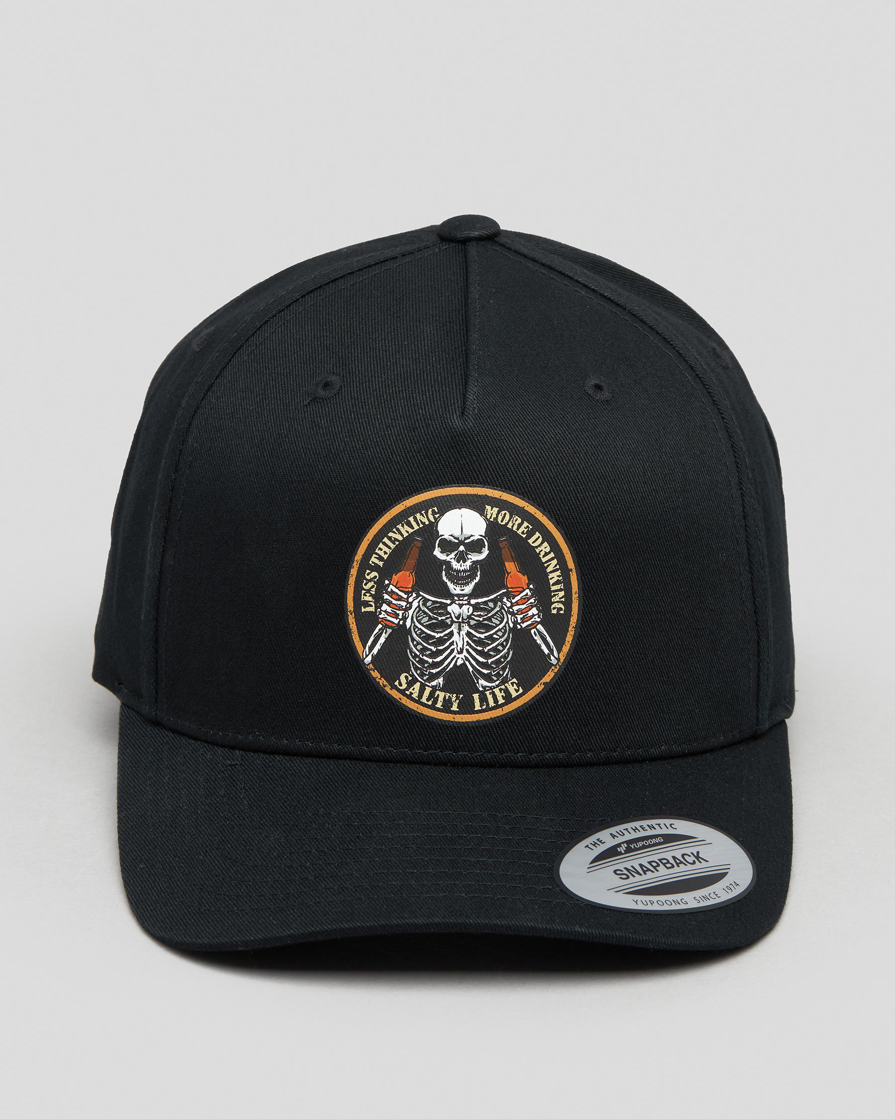 Shop Salty Life Less Thinking Snapback Cap In Black - Fast Shipping ...