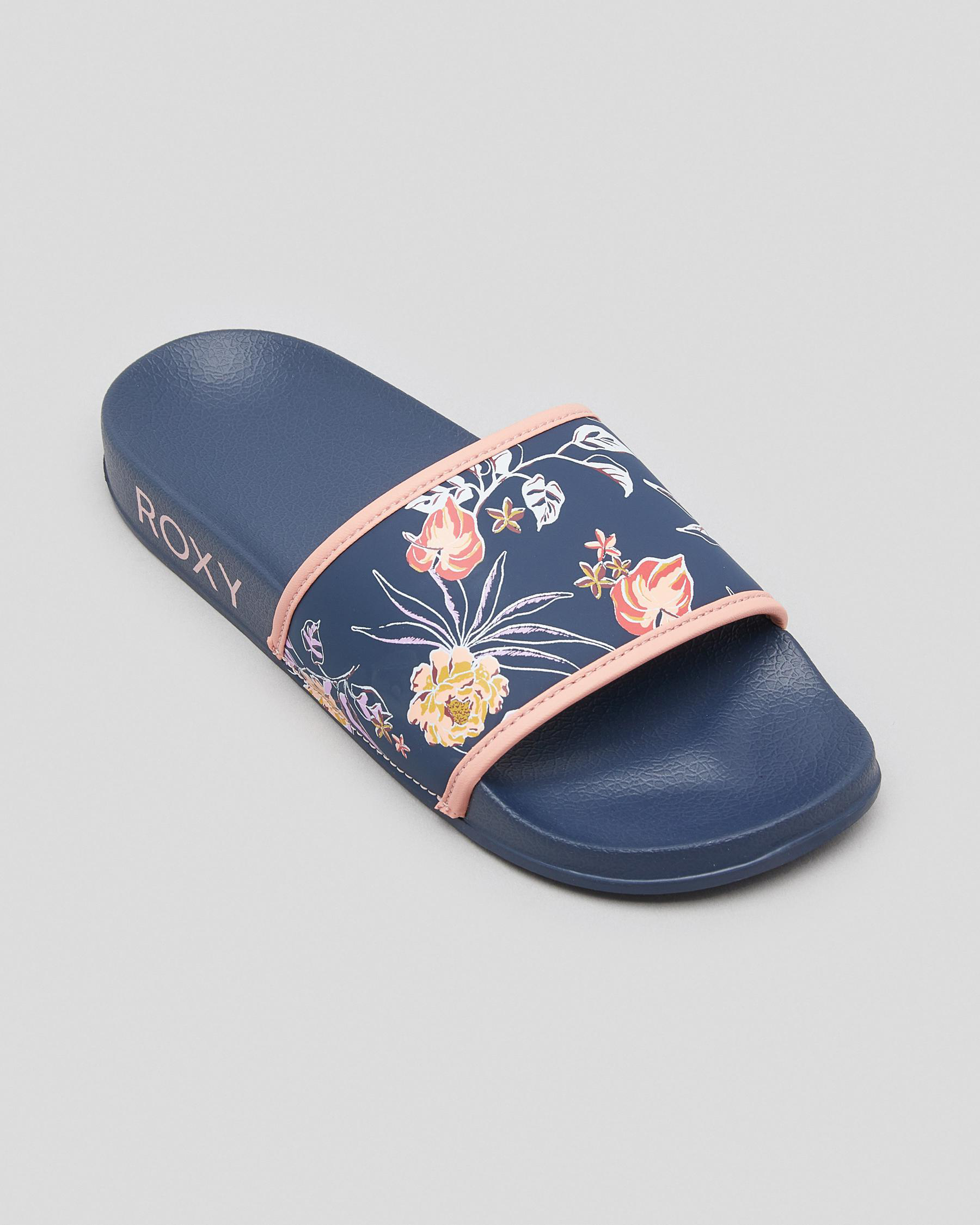 Shop Roxy Slippy Slide Sandals In Lt Navy/ Pink - Fast Shipping & Easy ...