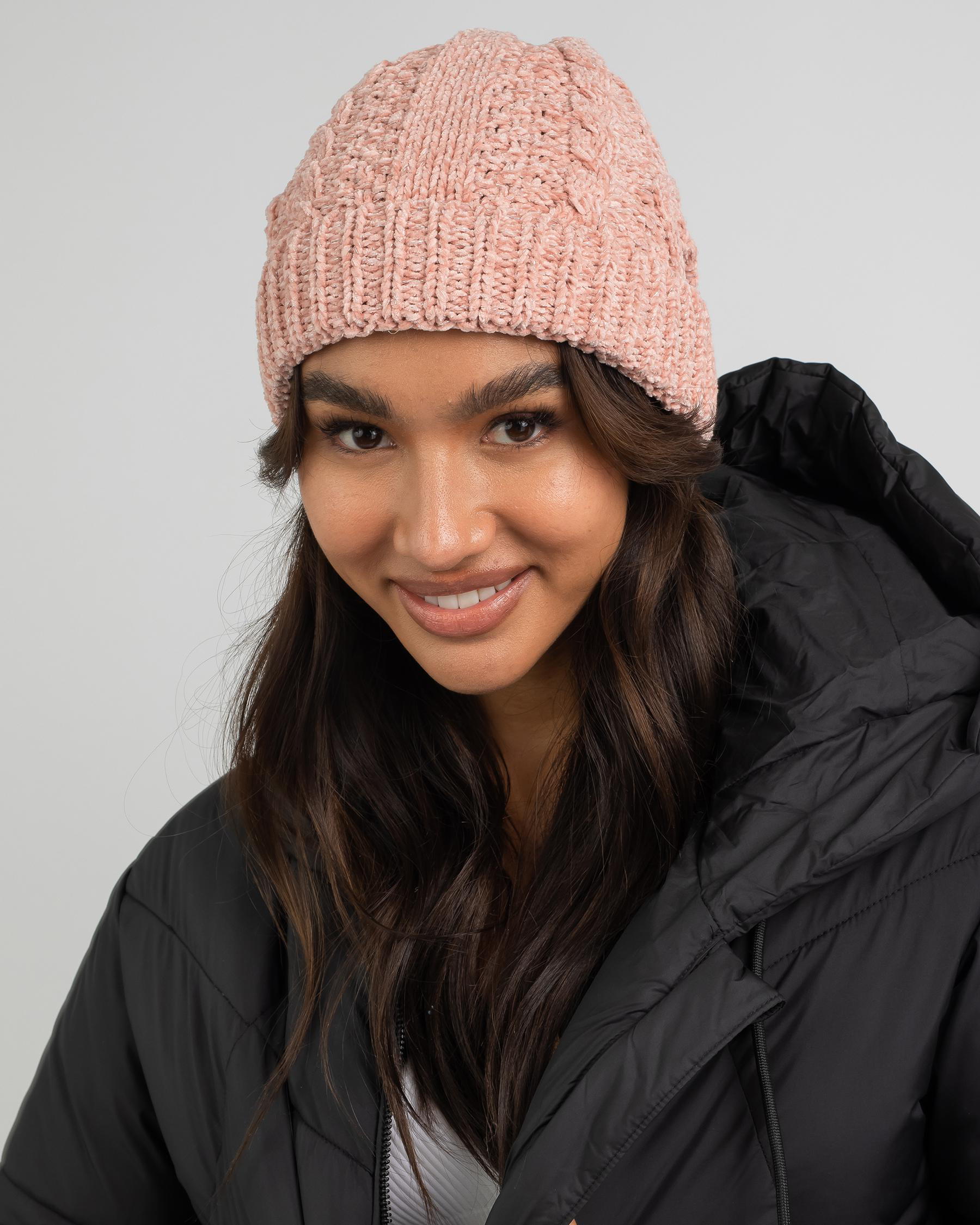 Shop Mooloola Santa Fe Beanie In Dusty Pink / Silver - Fast Shipping ...